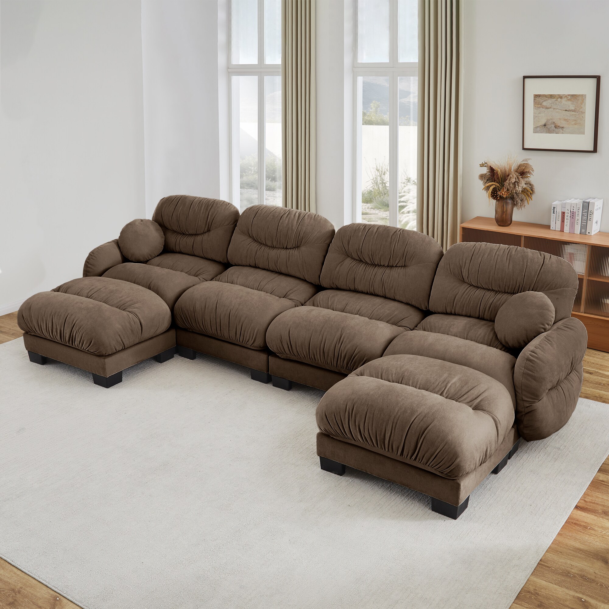 GDFStudio Pleated Design Cozy Chenille Fabric 4 Seater Modular Sofa ...