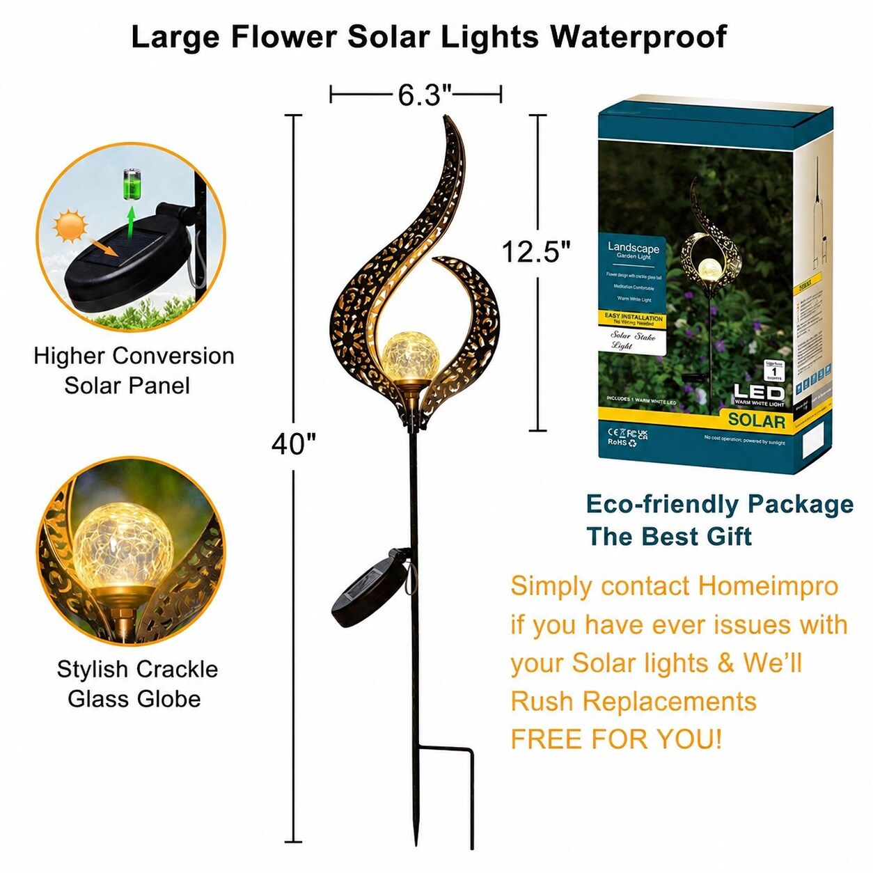 Vrbgify Solar Garden Lights Crackle Glass Flower LED Yard Art ...