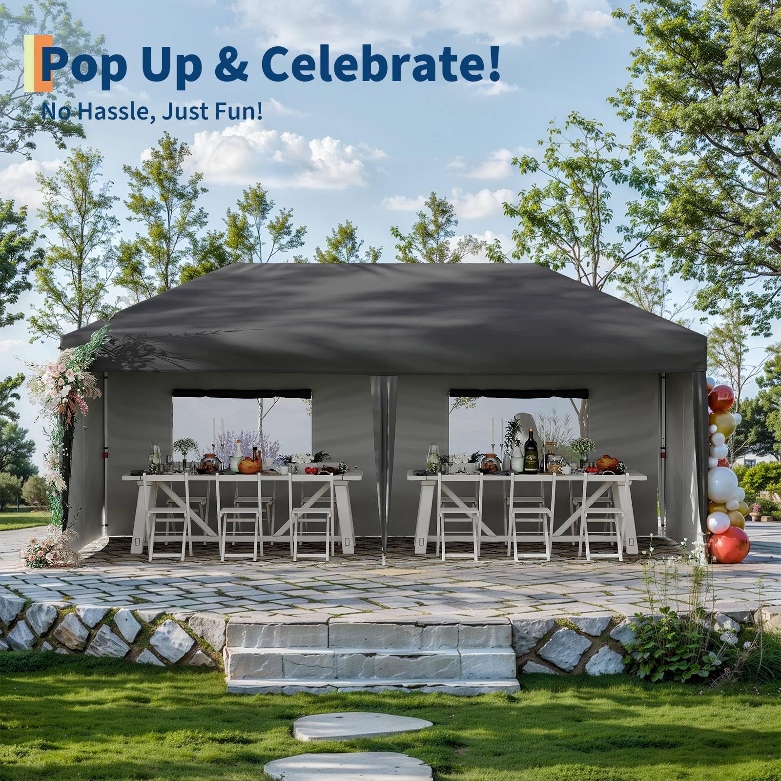 IdealHouse 10-ft x 20-ft Pop Up Canopy with 4 Sidewalls - Heavy Duty ...