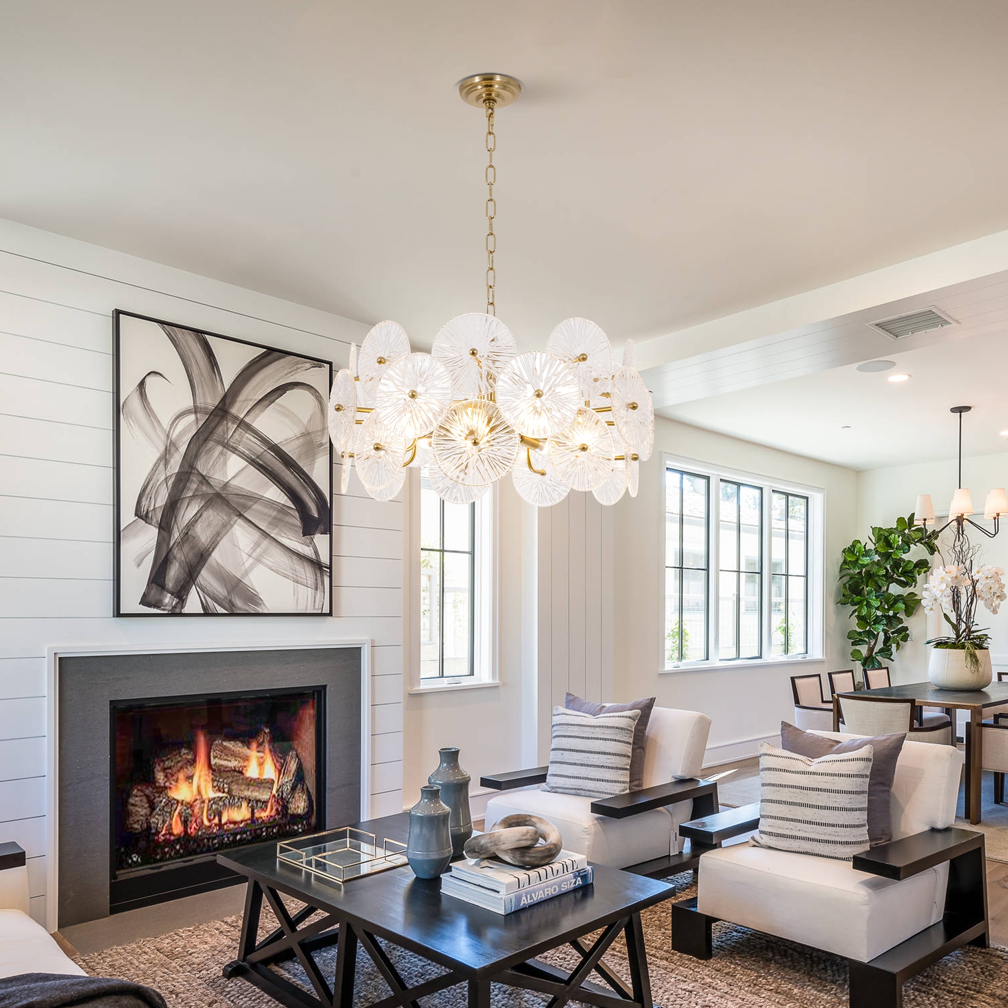 EFPERFECT Crystal Cloud Glass Chandelier 24 Inch Modern Drum Pendant ...