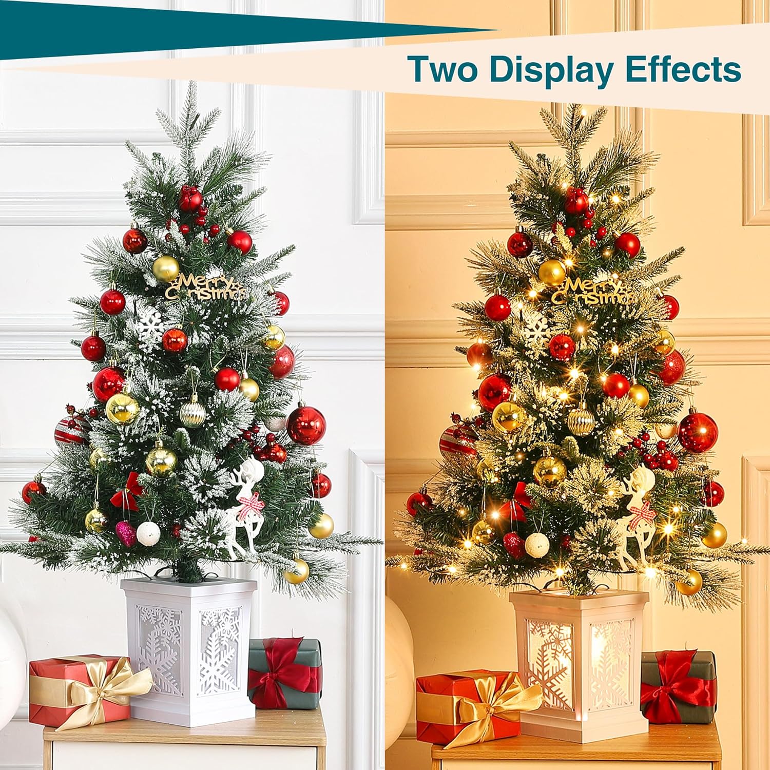 Garvee Mini Snow Flocked Christmas Tree 3Ft – Pre-Lit with 78 LED ...