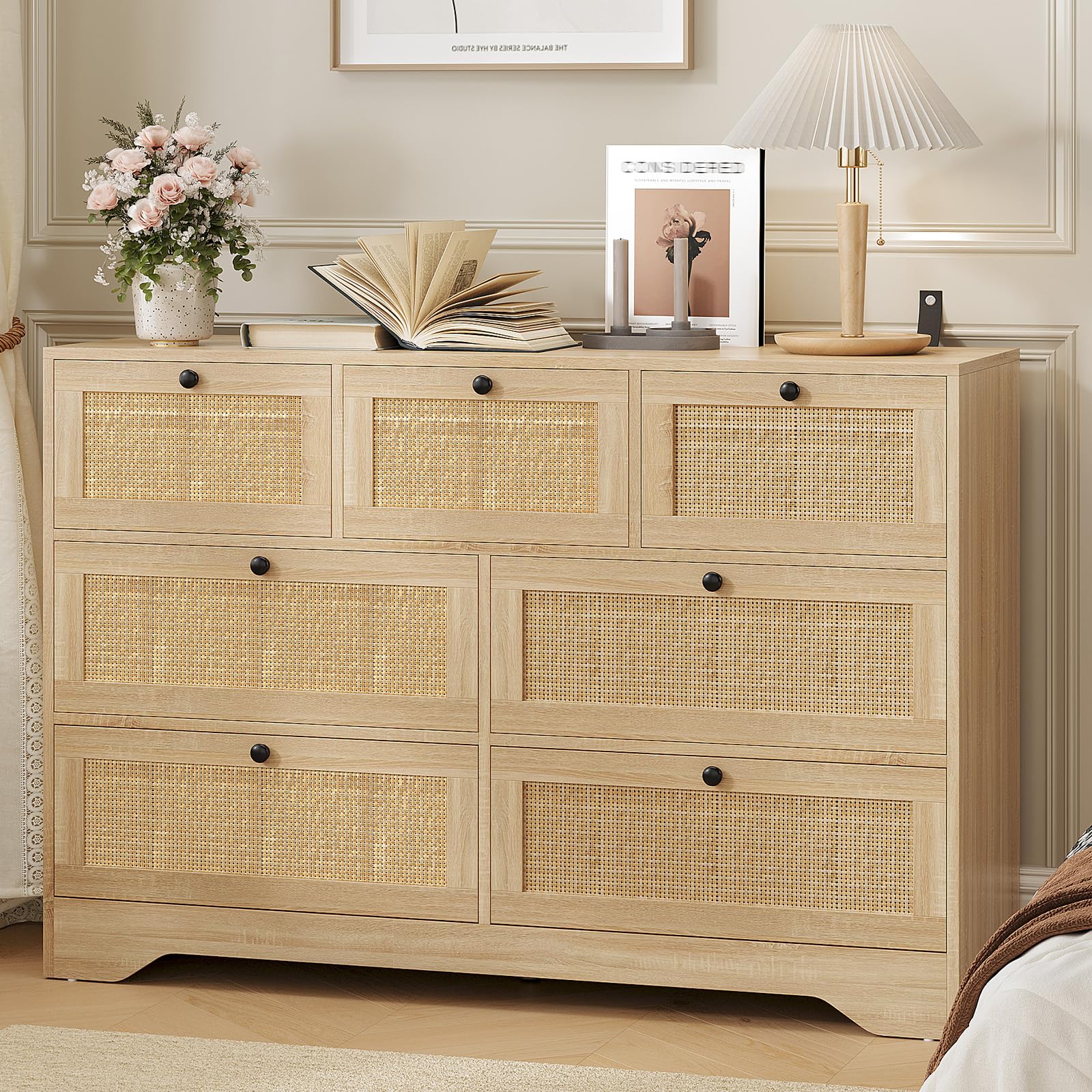 Lumberock Rattan 7 Drawer Dresser for Bedroom Farmhouse Modern Dressers ...