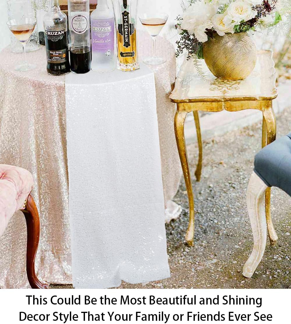 ShiDianYi Shiny White Sequin Table Runner 14 x 108 Sequin Tablecloth ...
