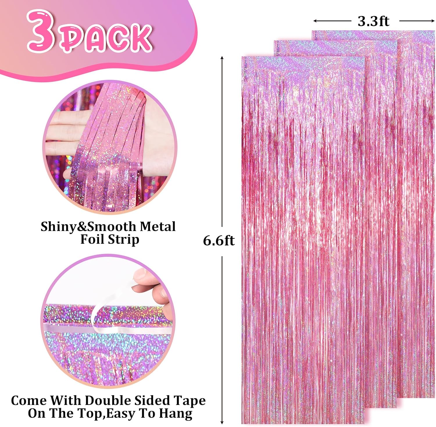 Voircoloria 2 Pack Laser Pink Tinsel Foil Fringe Curtains Mothers Day ...