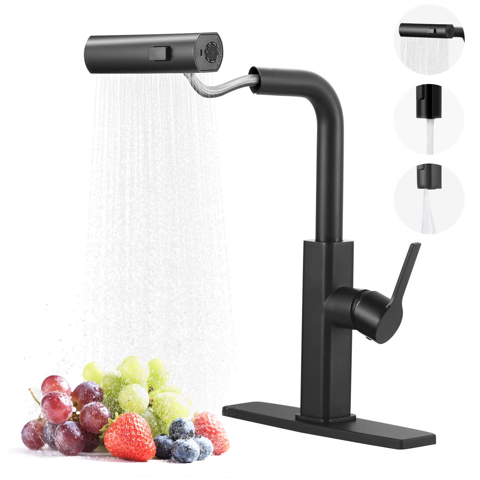 ALEASHA Matte Black Pull-Down Kitchen Faucet with Pull-Out Swivel ...