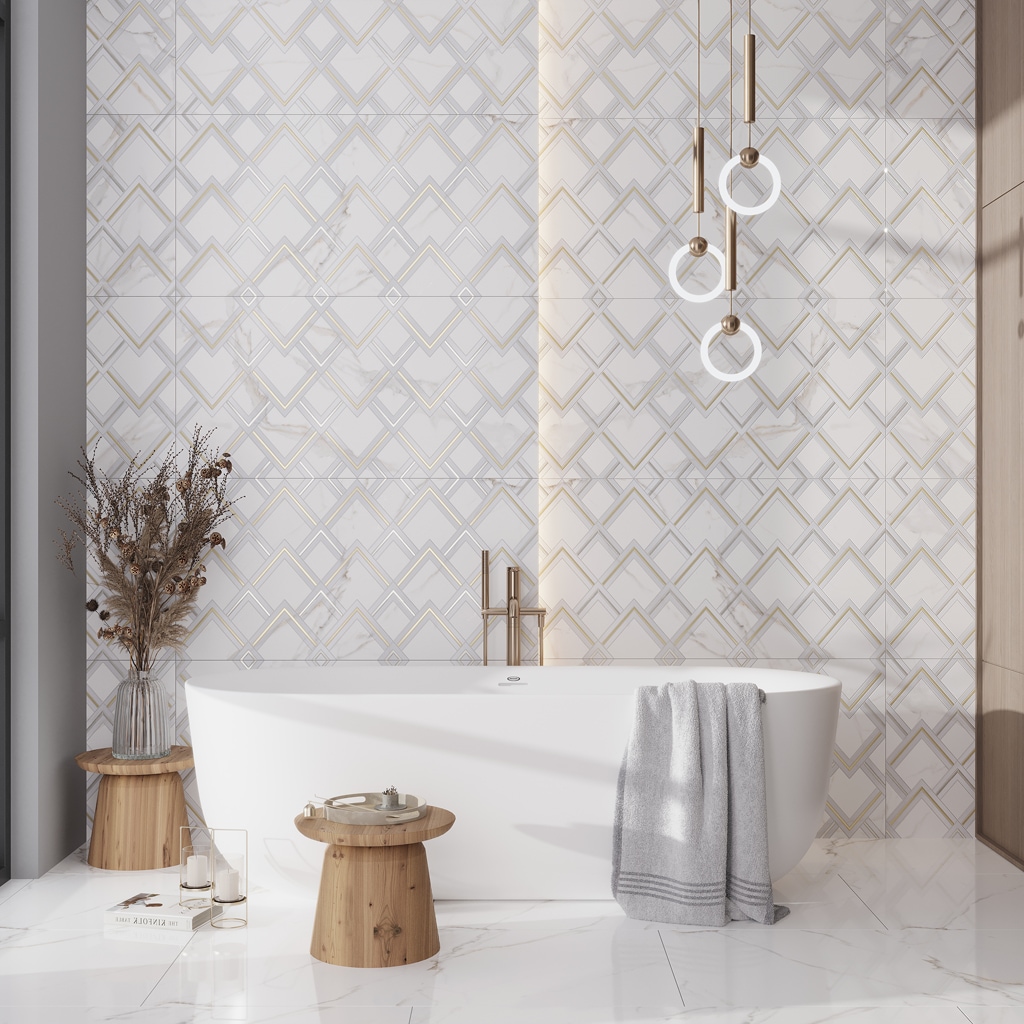 Apollo Tile Sample - Strata Bright White and Gold 4-in x 5-in Polished ...