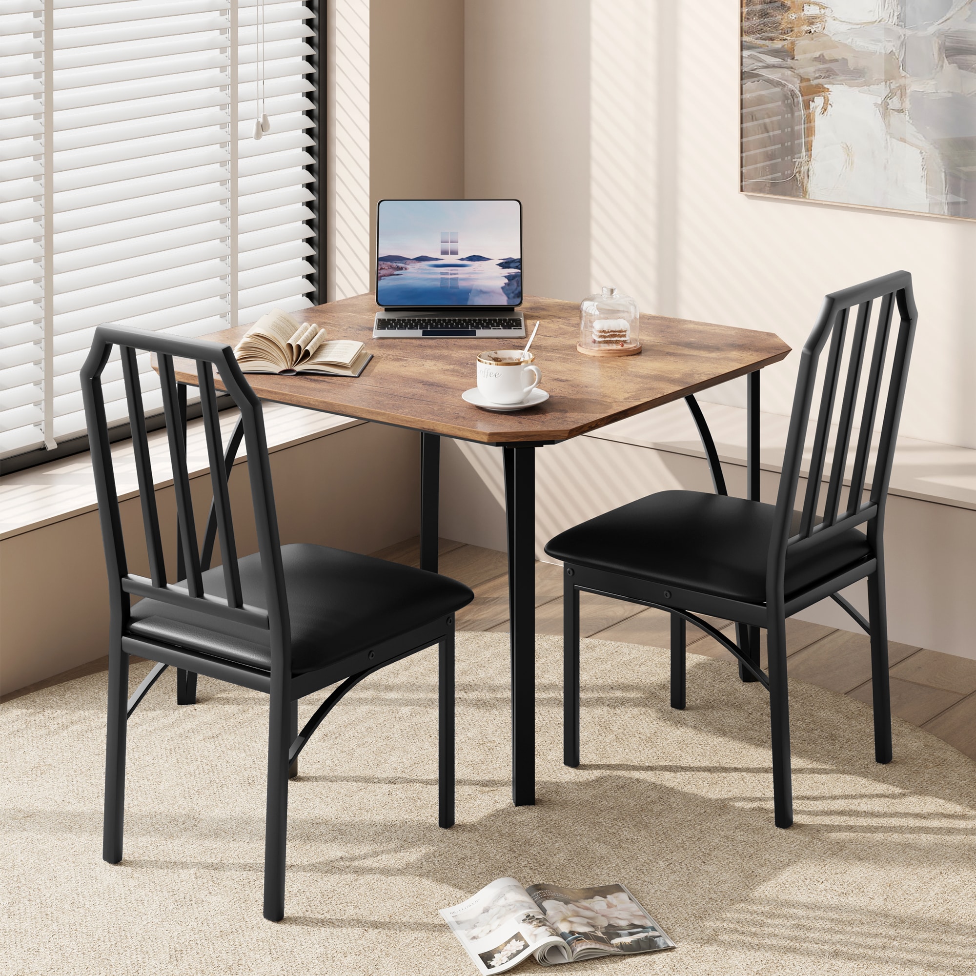 IdealHouse Kitchen Table and Chairs for 2 with with Chamfer Design 3 ...