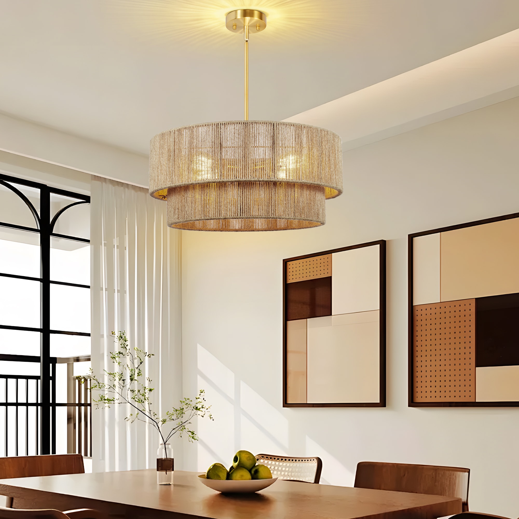 Prime Ray Meridian 4 -Light Polished Brass Rattan Metal Chandelier in ...