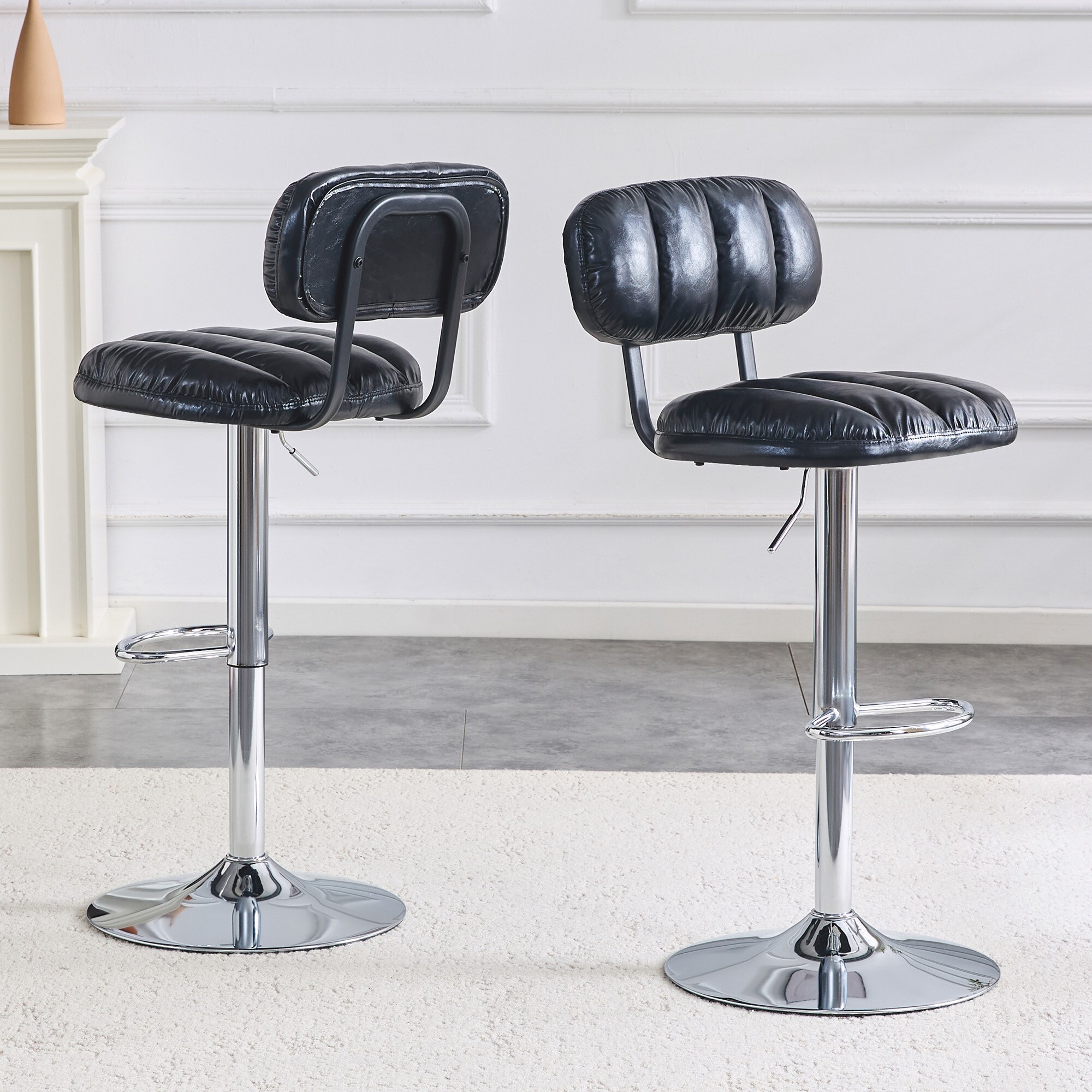 Blisstyle Set of 2 Adjustable Height Bar Stools Black Pu Leather ...