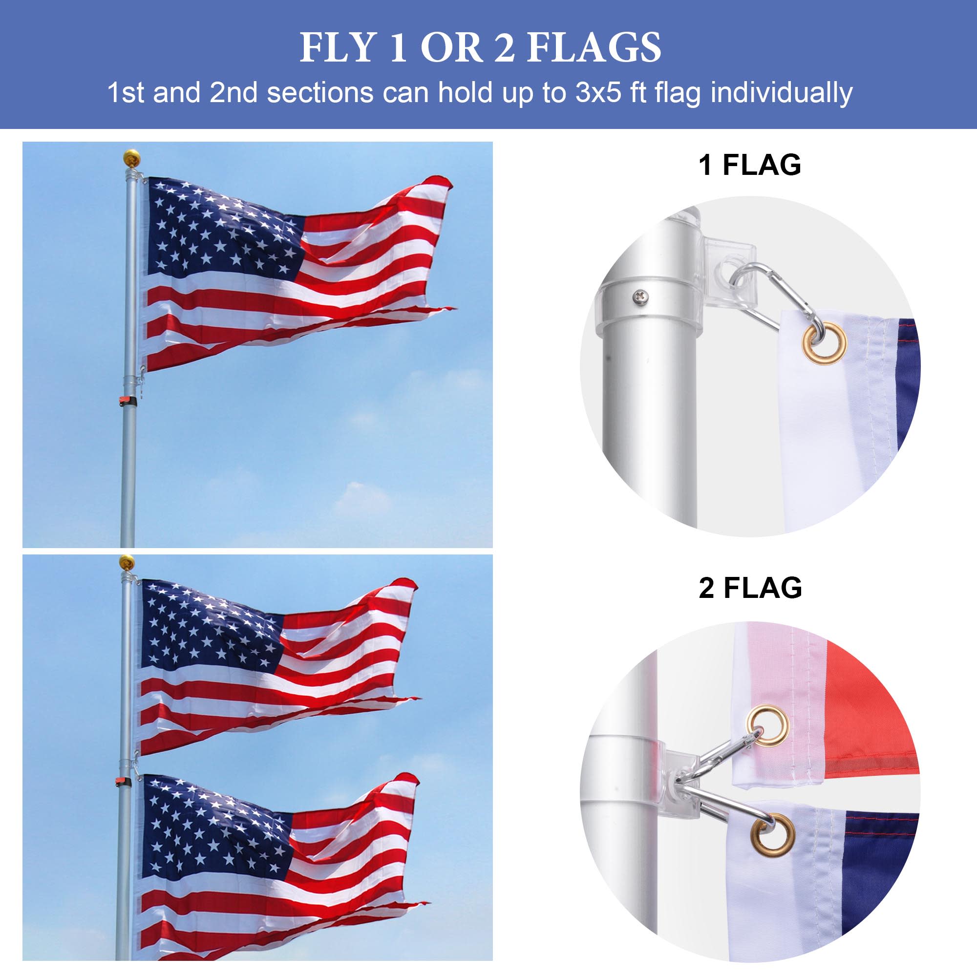 Yescom 25--FT Telescopic Aluminum Flag Pole Kit Tire Mount Stand 3 ...