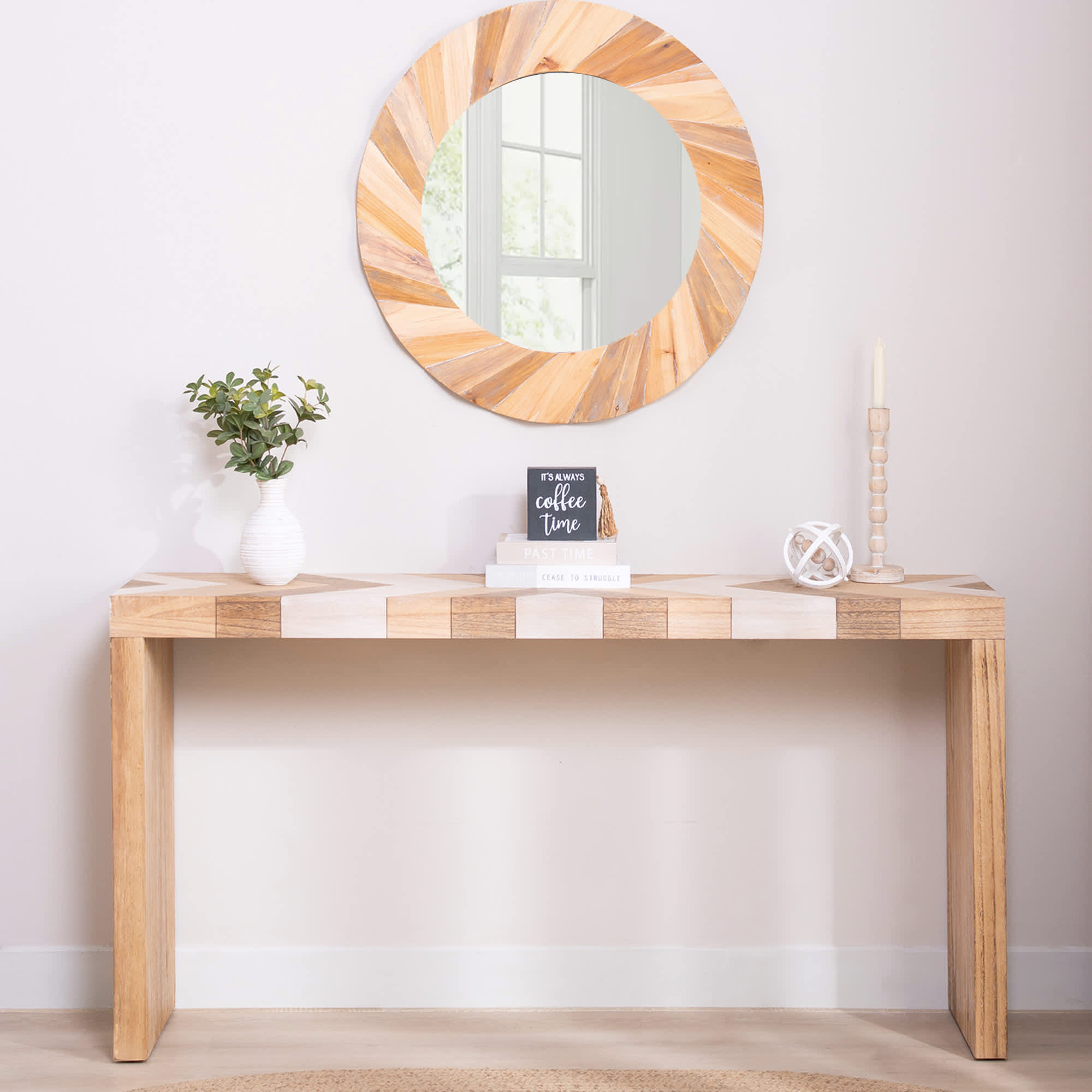 Vynxaria 62 in Multi Rectangular Engineered Wood Console Table with ...