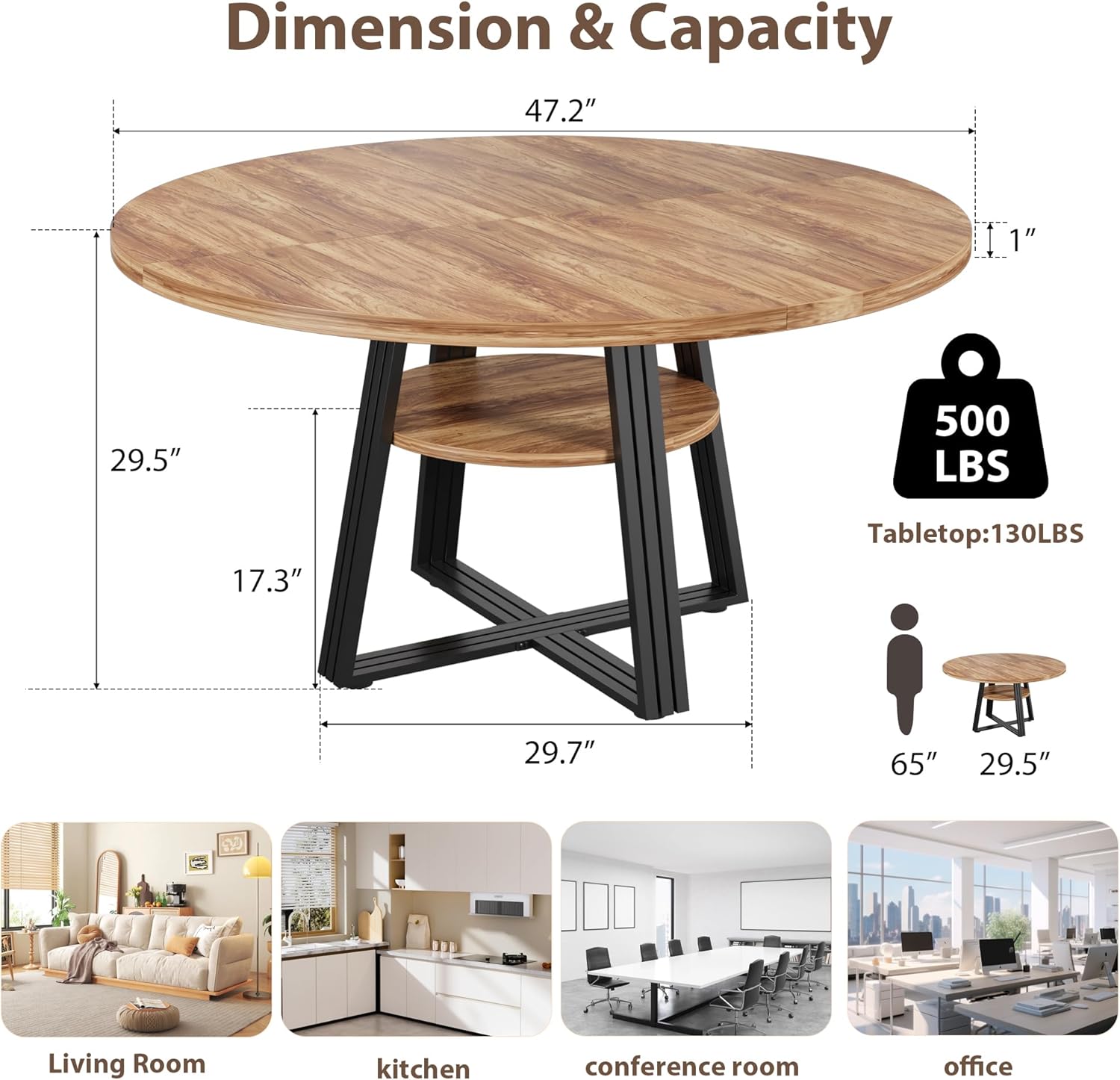 Garvee Round Dining Table for 4-6 47.2 Farmhouse Kitchen Table with ...