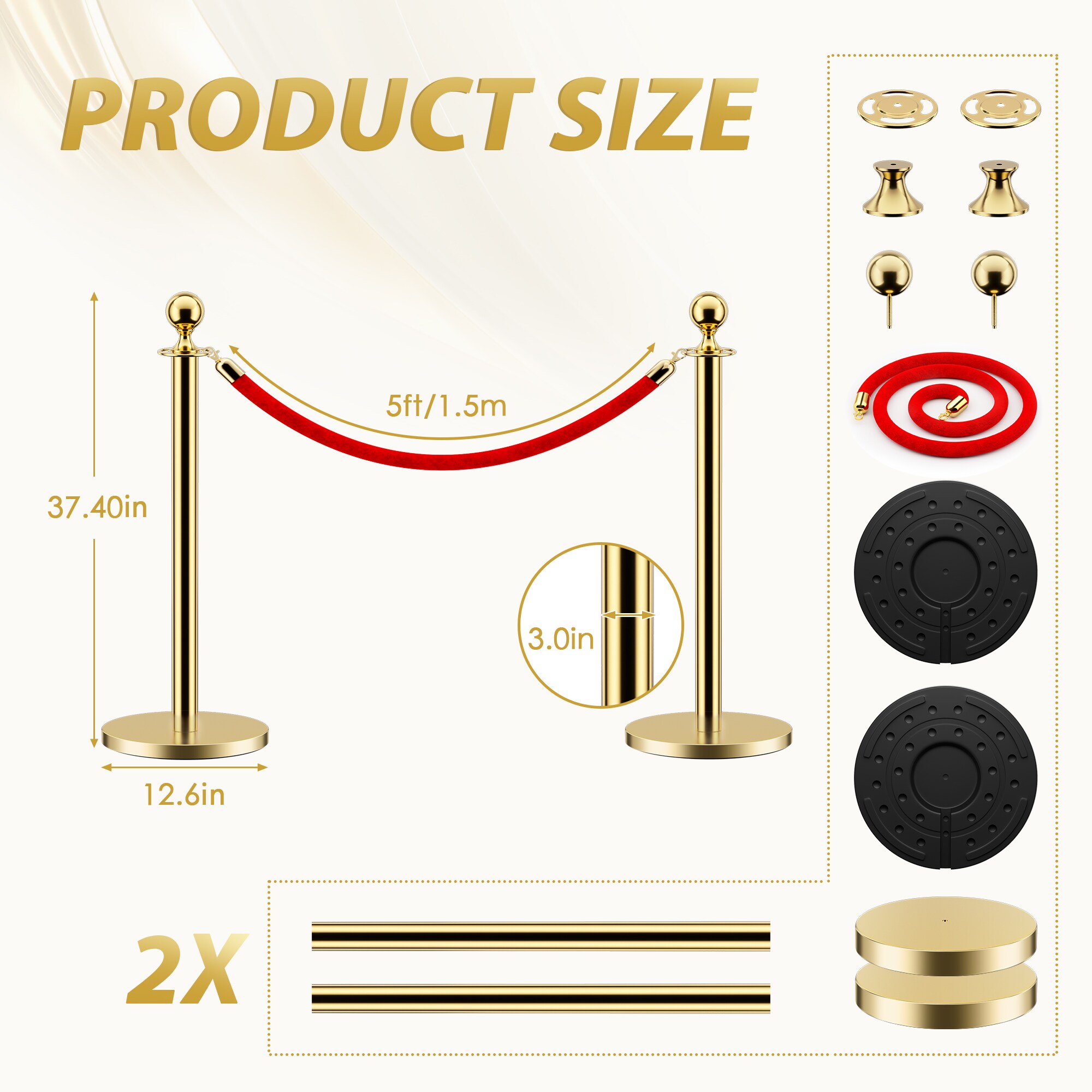 LOVMOR 4 Pack Gold Stainless Steel Crowd Control Barrier 38 inch H with ...