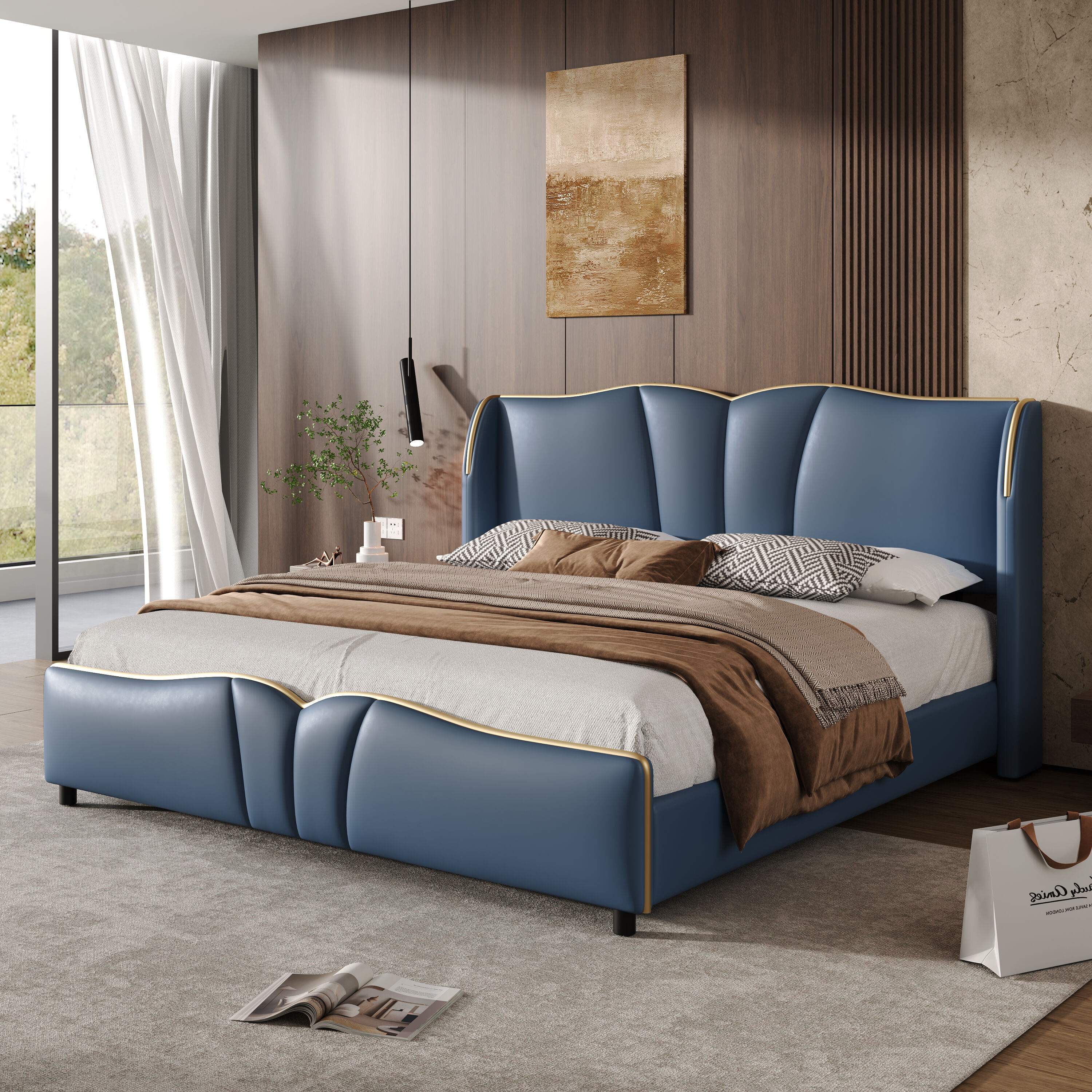 ModernLuxe Assembly Required King Size Leather Upholstered Bed Frame ...