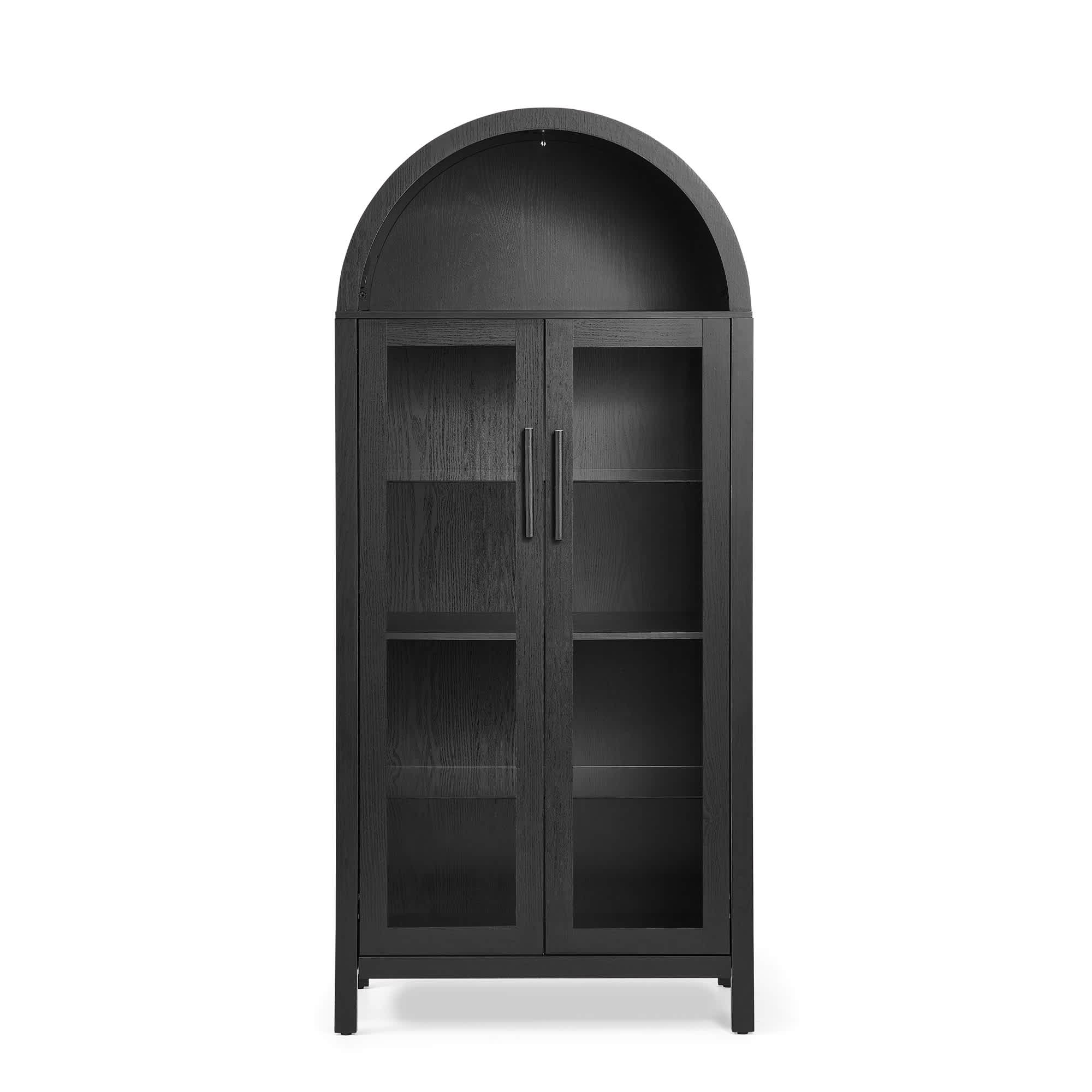 Misty Moon 67 Inch Tall Black Arched Wooden Storage Cabinet with a Lamp ...