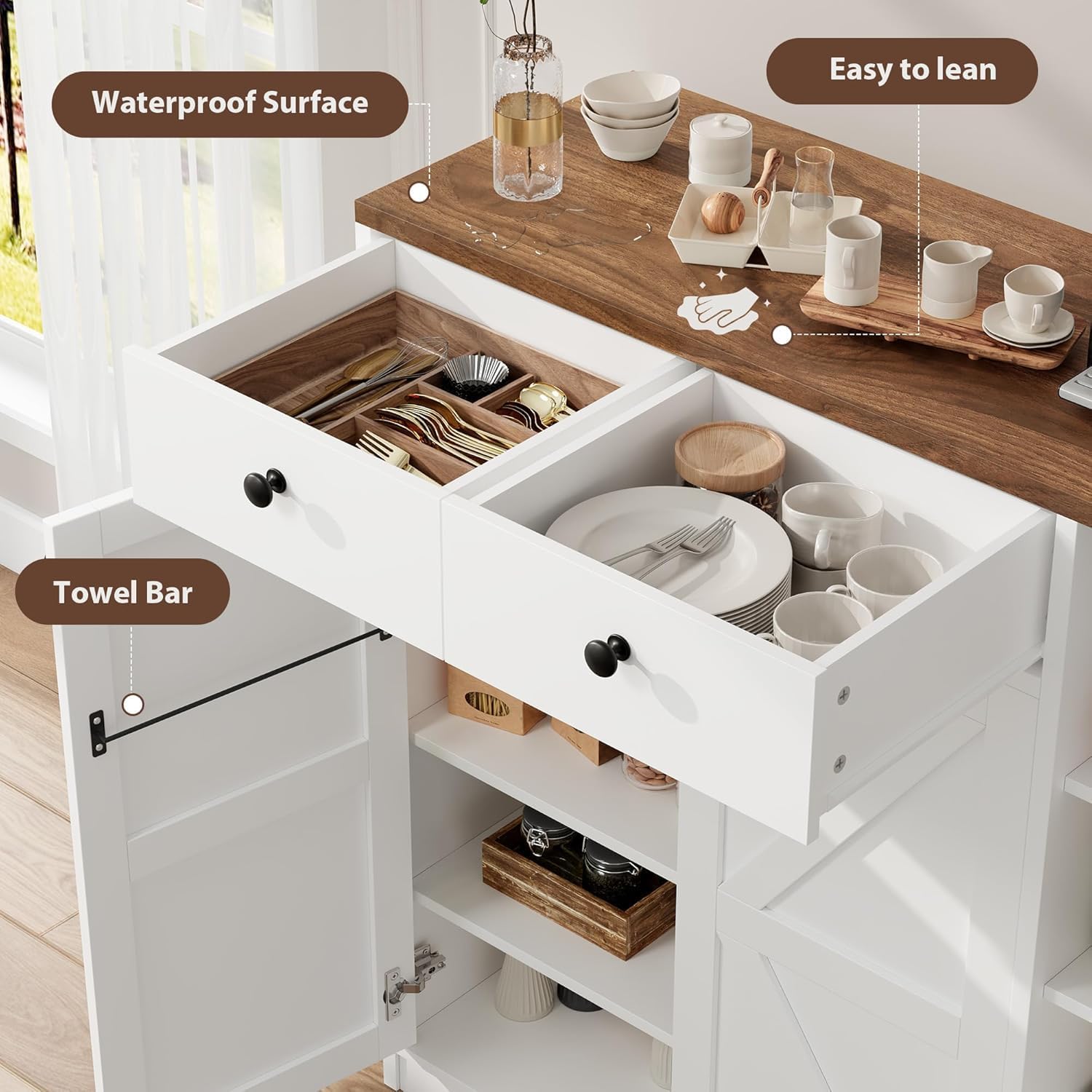 GAOMON Shoe storage cabinet 42 inch tall with doors and drawers 3 ...