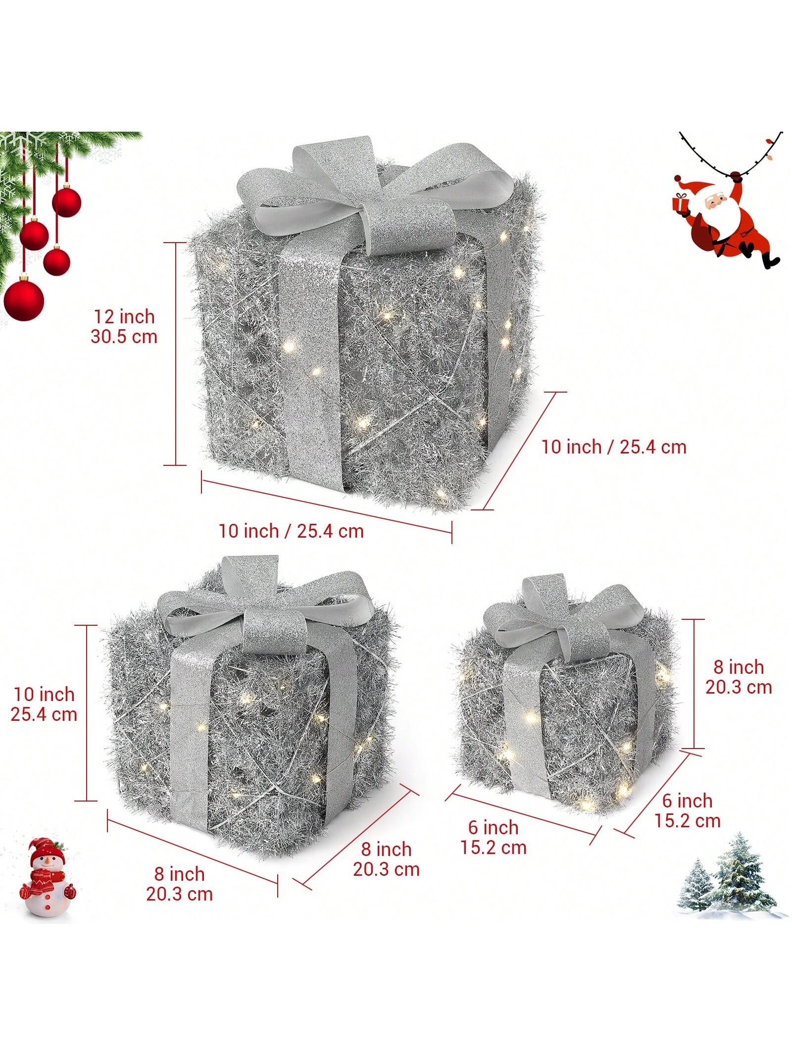 Qeetex Set Of 3 Christmas Lighted Gift Boxes. Pre-Lit Gift Present ...