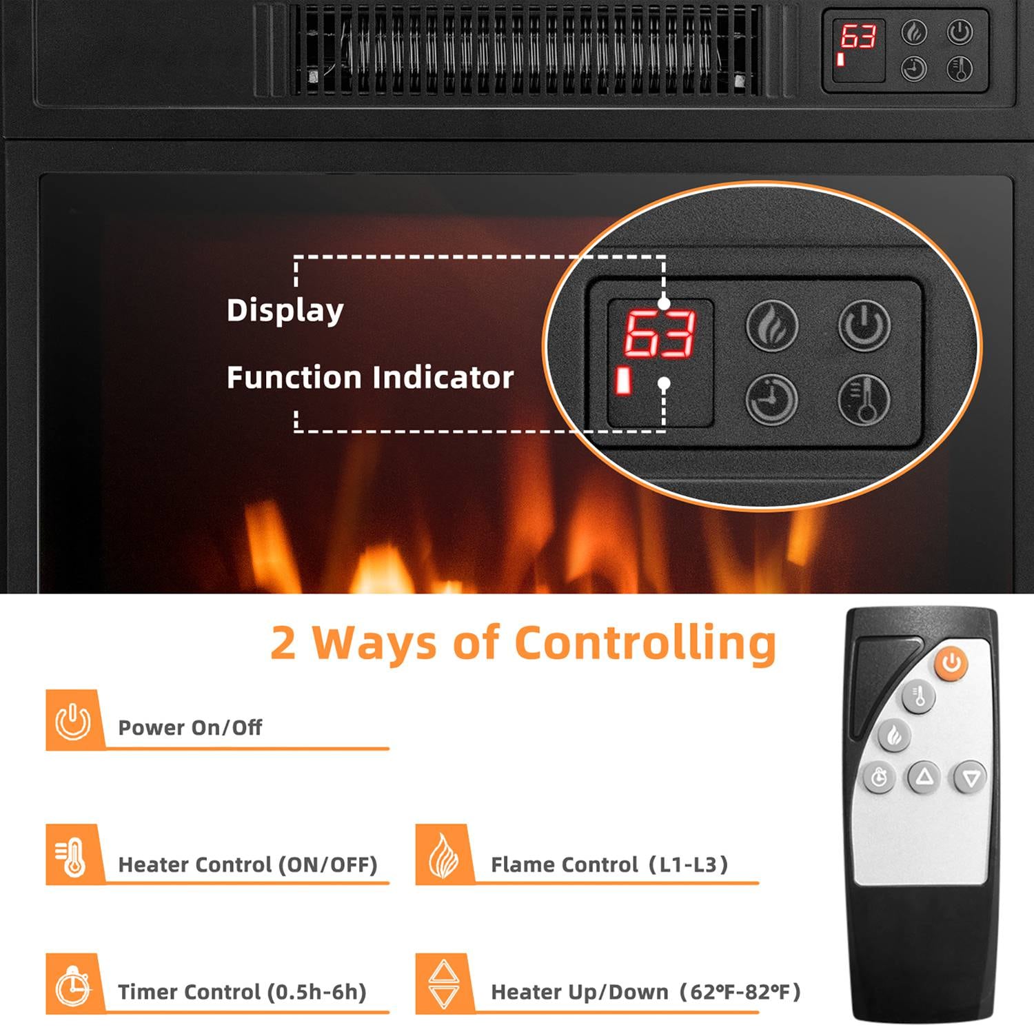Costway 18 inches Electric Fireplace Inserts and Freestanding ...