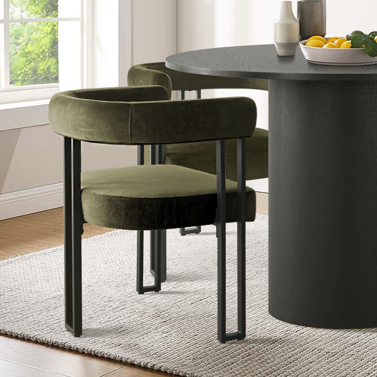 Maison Boucle 5-Piece Round Black Dining Table Set with Pedestal Table ...