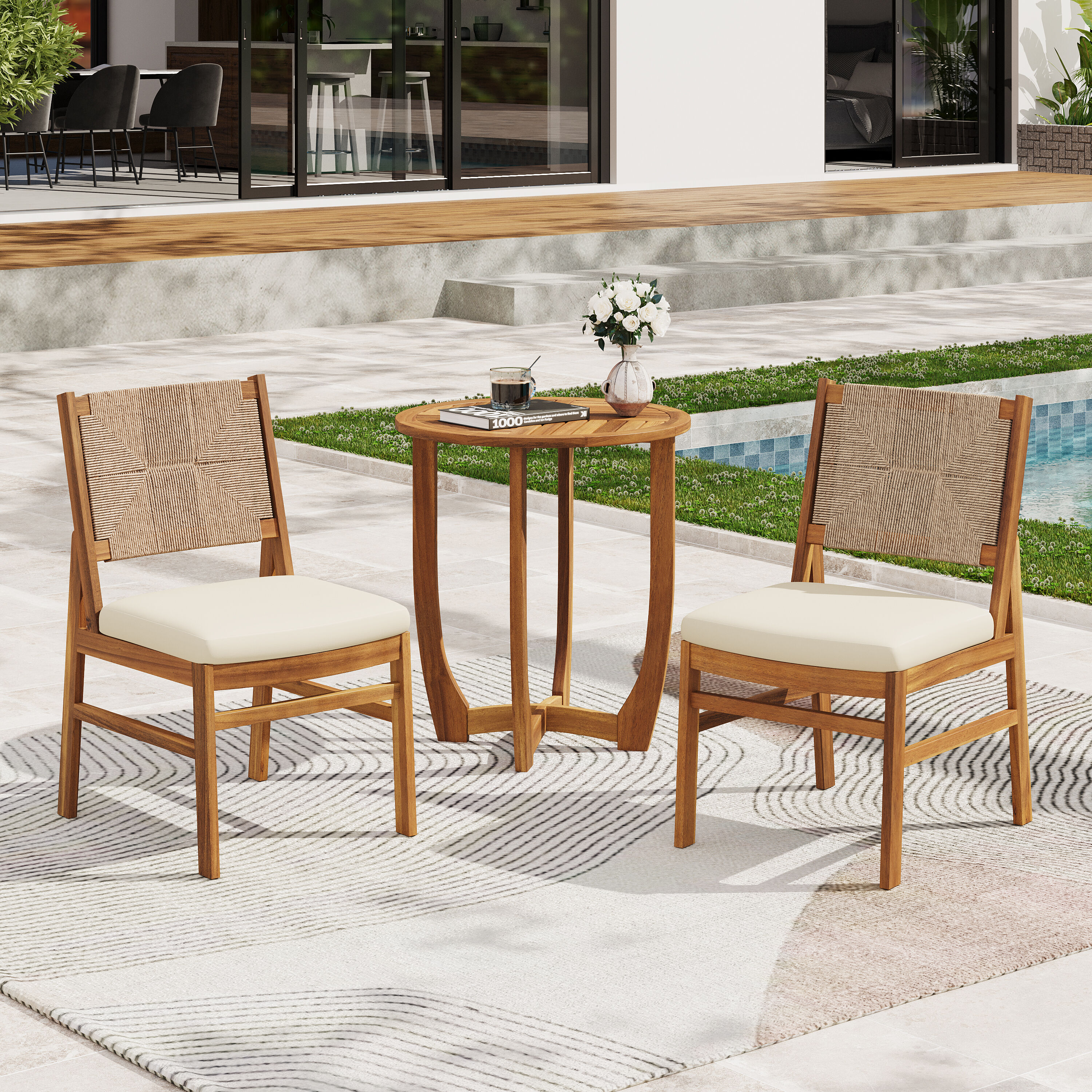 Christopher Knight Home Stanley Teak Dining Set Cream Cushion Light ...