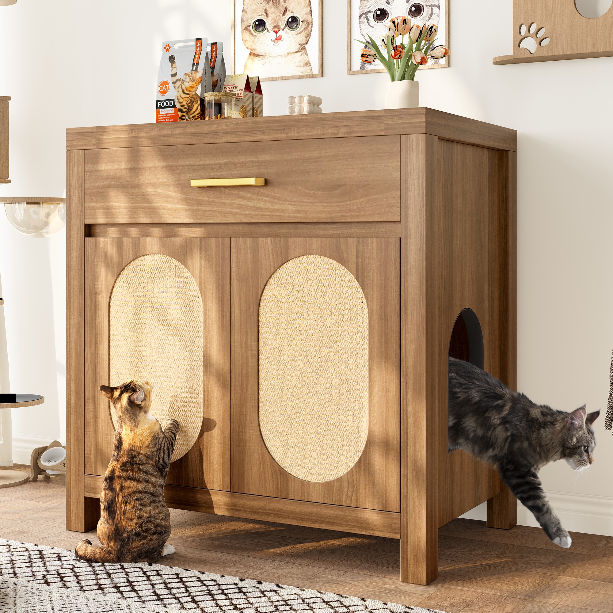 ModernLuxe Assembly Required Cat Litter Box Enclosure Hidden Cat Litter ...