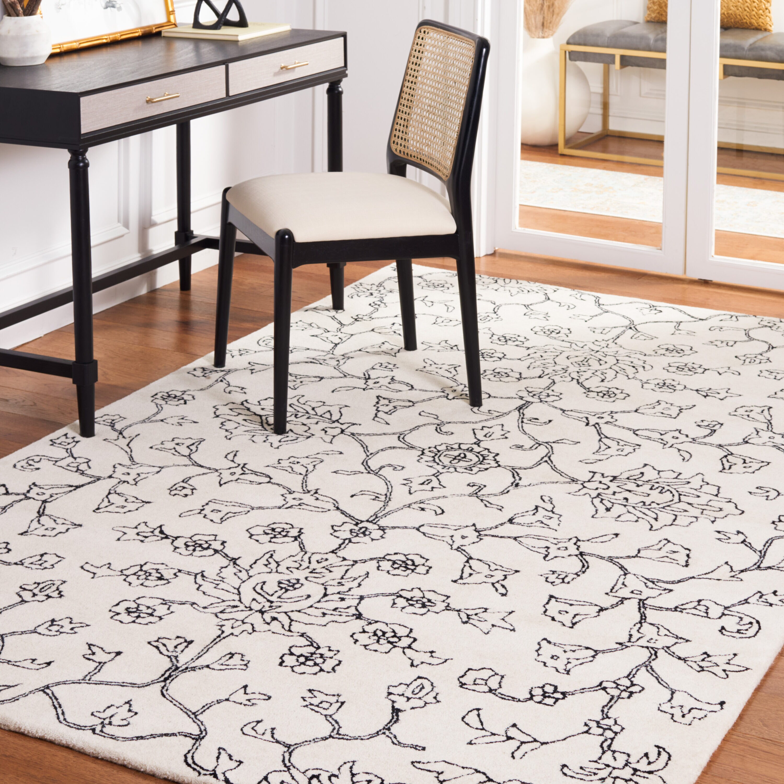 Safavieh Jardin 730 Ivory/Black Traditional 4Ft x 6Ft Small Rectangle ...