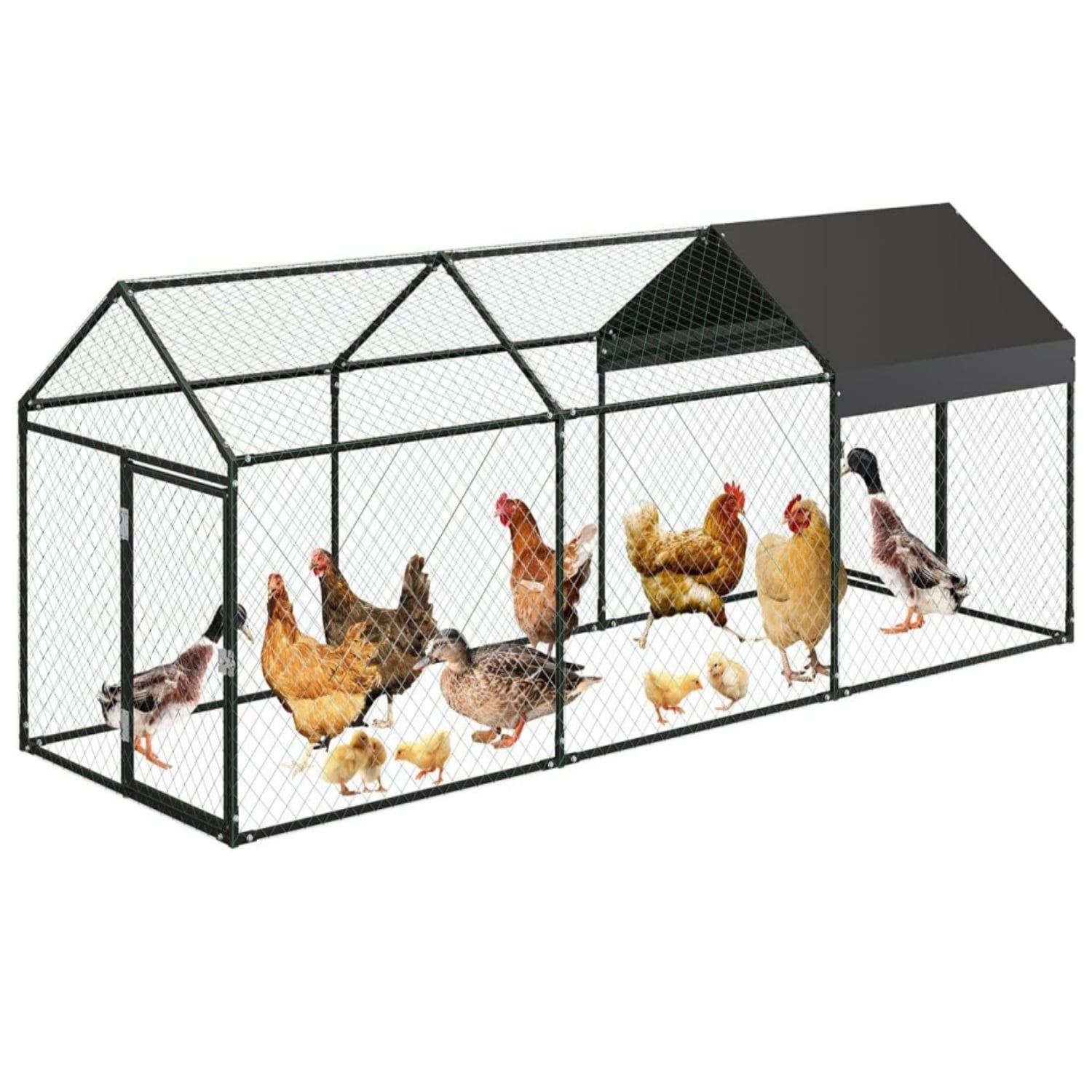 Garvee 120+40+40In Large Metal Poultry Cage Black - Walk-in Hen House ...