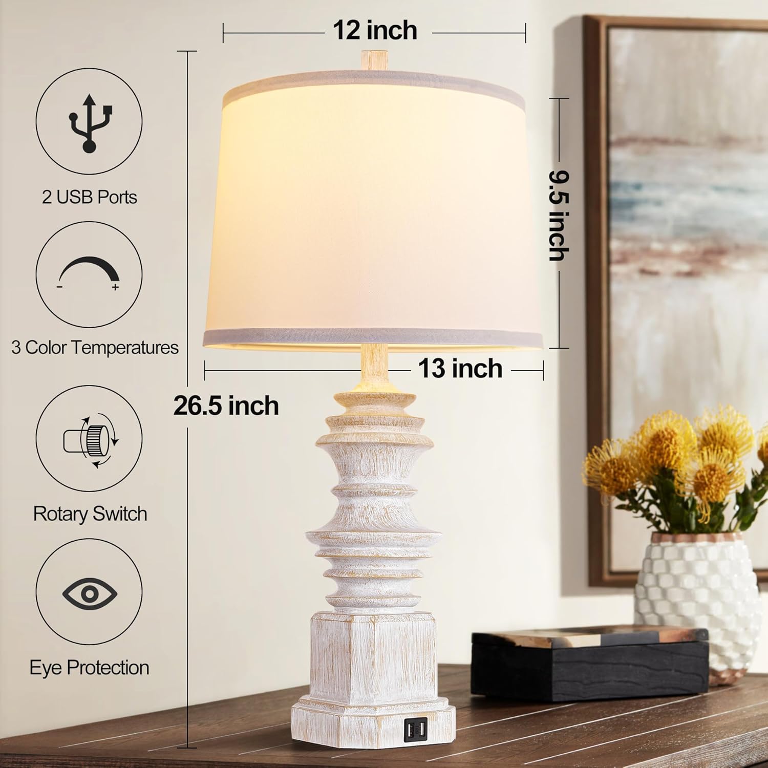 RKZHOPT Table Lamps 9.5-in White LED Rotary socket Table Lamp with ...