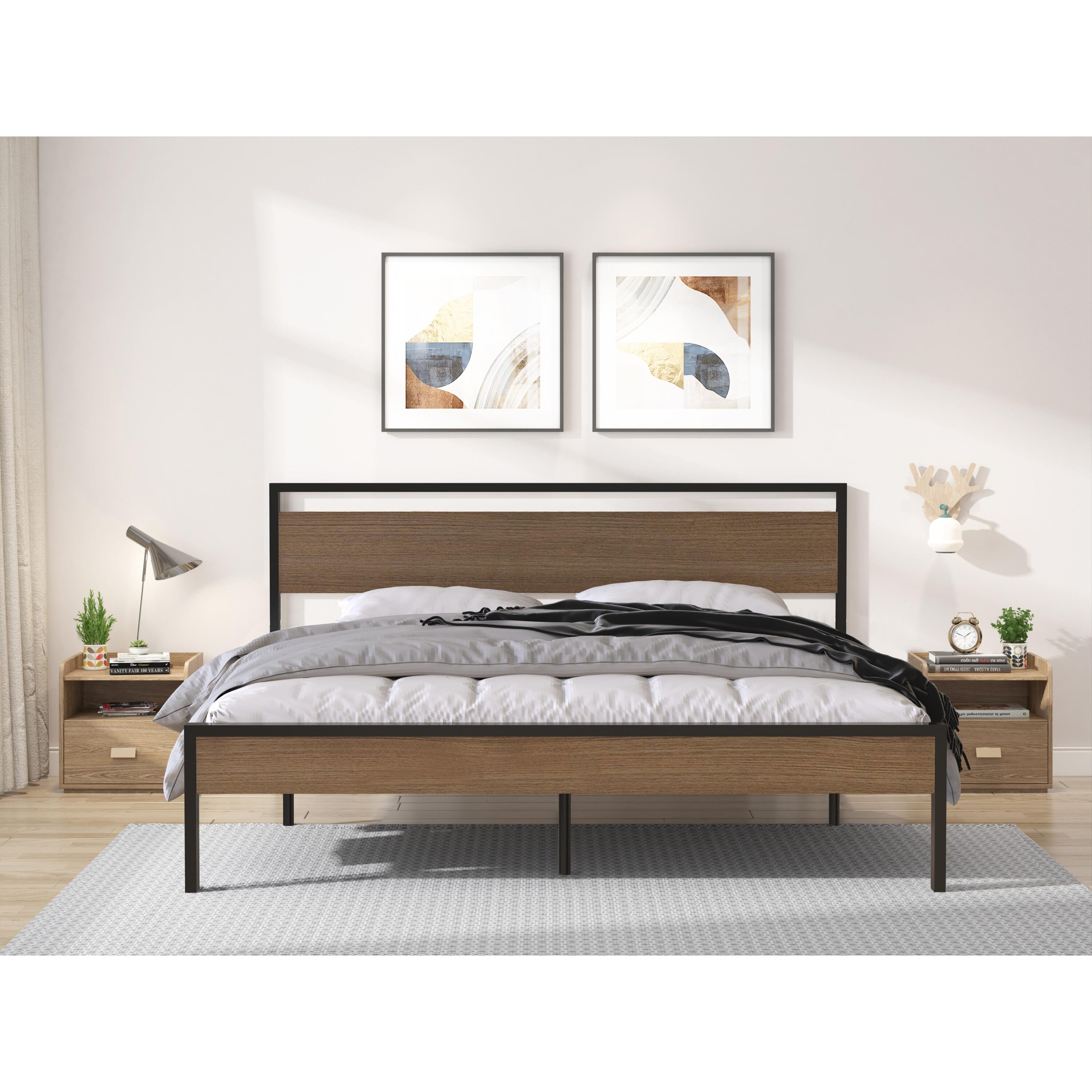 Bayfeve King Brown Metal Bed Frame with Headboard in the Beds ...
