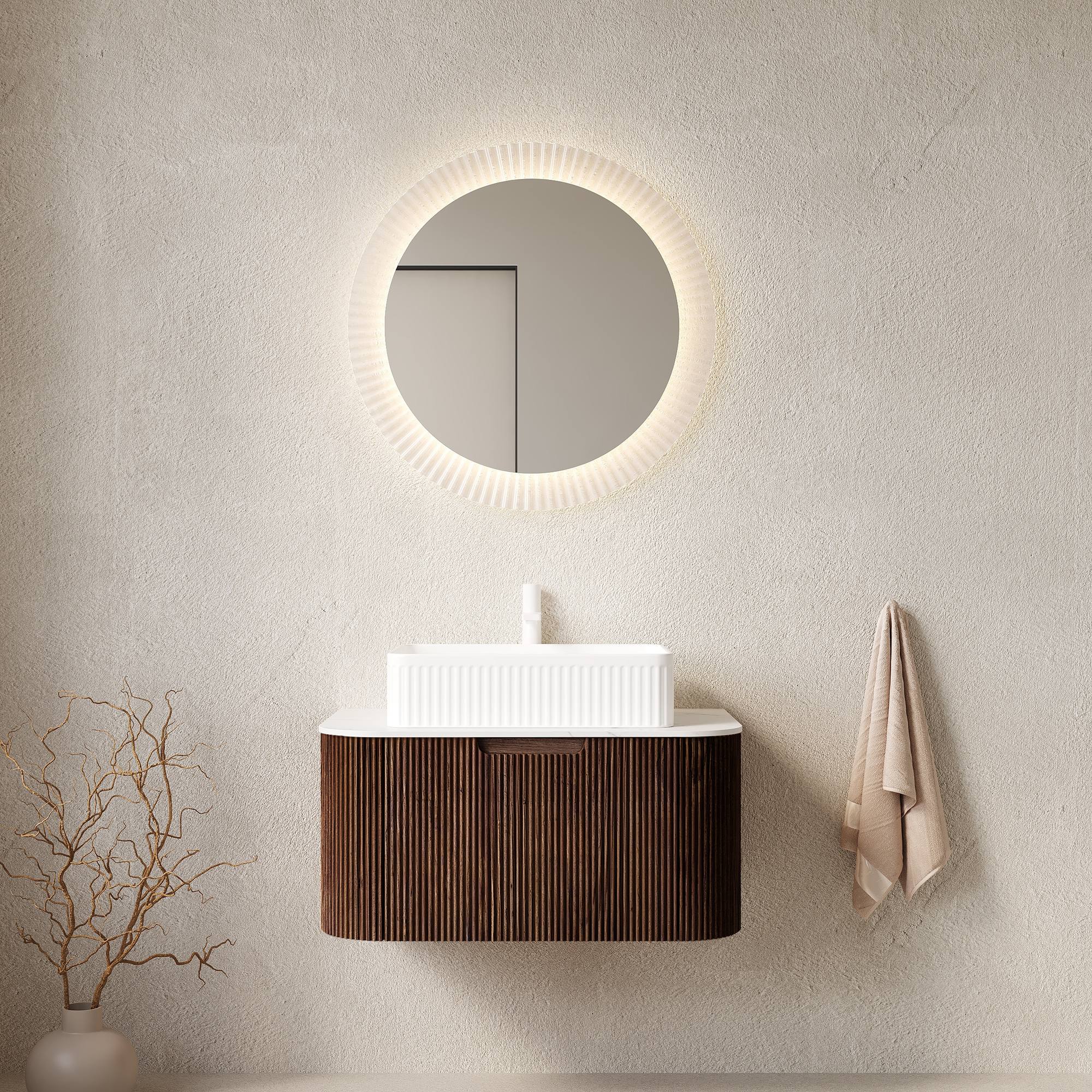 LIVACA 30 inch Dark Walnut Woodgrain White Floating Bathroom Vanity ...