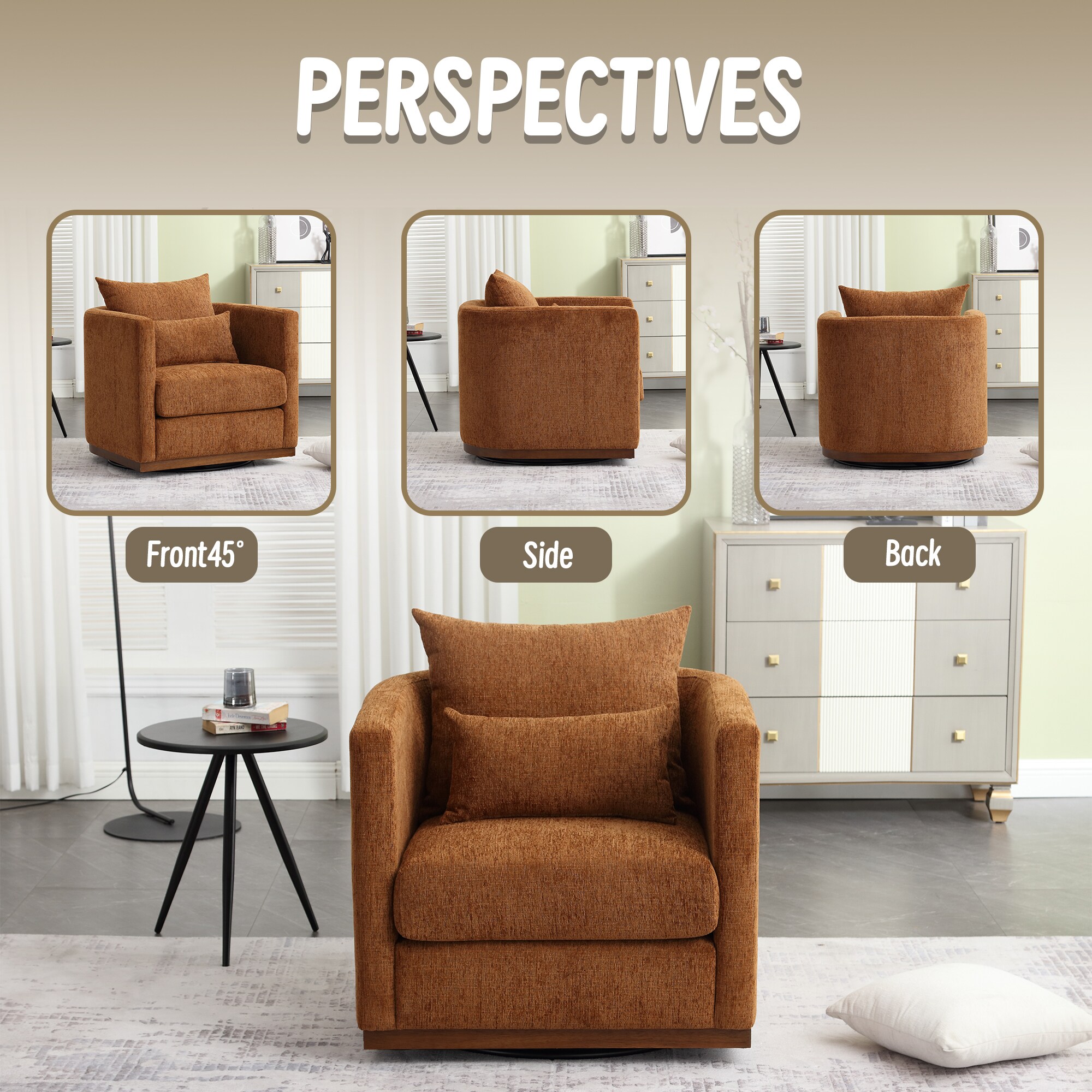 LOVMOR Swivel Barrel Chair Comfy Round Accent Sofa Chair for Living ...