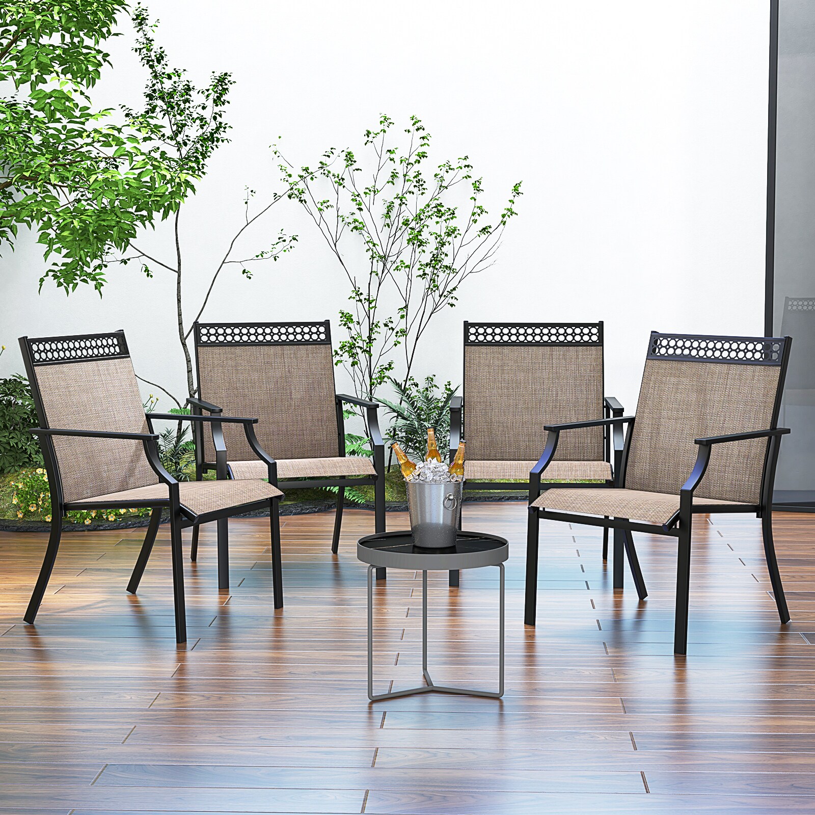 Slickblue Patio Dining Chair - Set of 2 Black Metal Frame Chair with ...