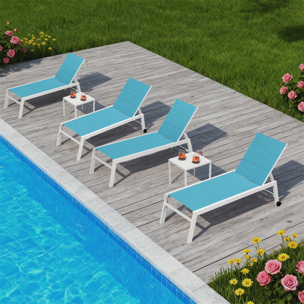 PURPLE LEAF Chaise lounge Modern Turquoise Blue Woven Chaise Lounge in ...