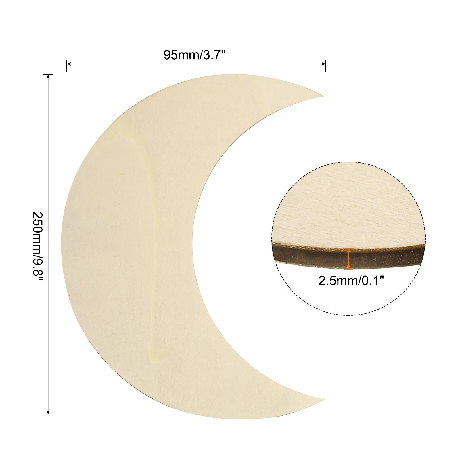 PATIKIL 10x3.7 Inch Wooden Moon 5 Pack Unfinished Wood Moon Blank ...