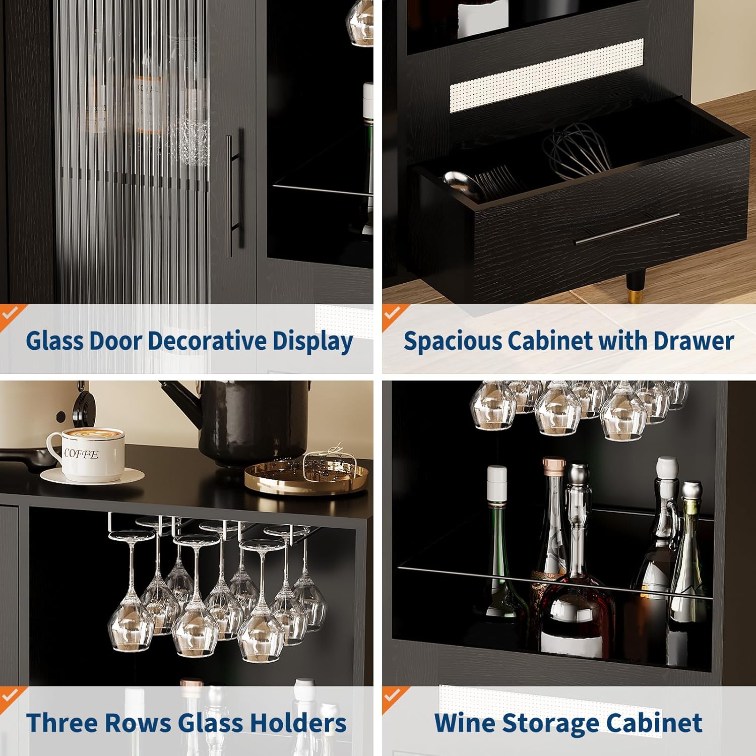Garvee Modern Wine Bar Cabinet with Wine Glass Rack Glass Door Display ...