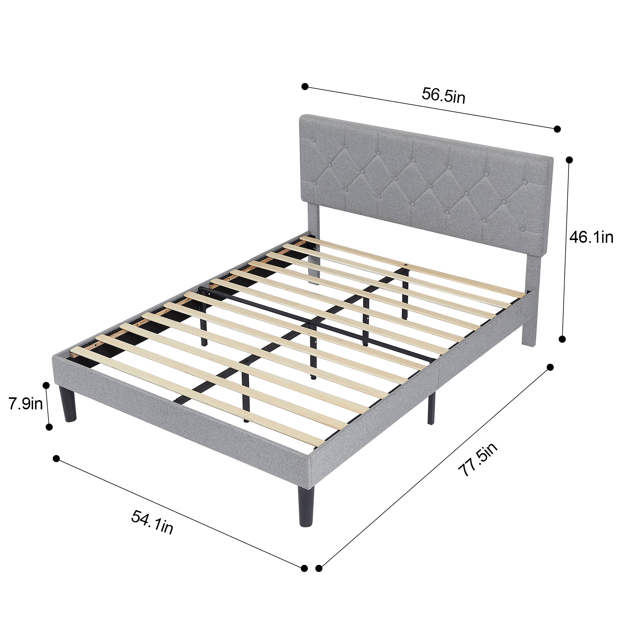 Vecelo Full Size Upholstered Bed Frame with Adjustable Button Tufted ...