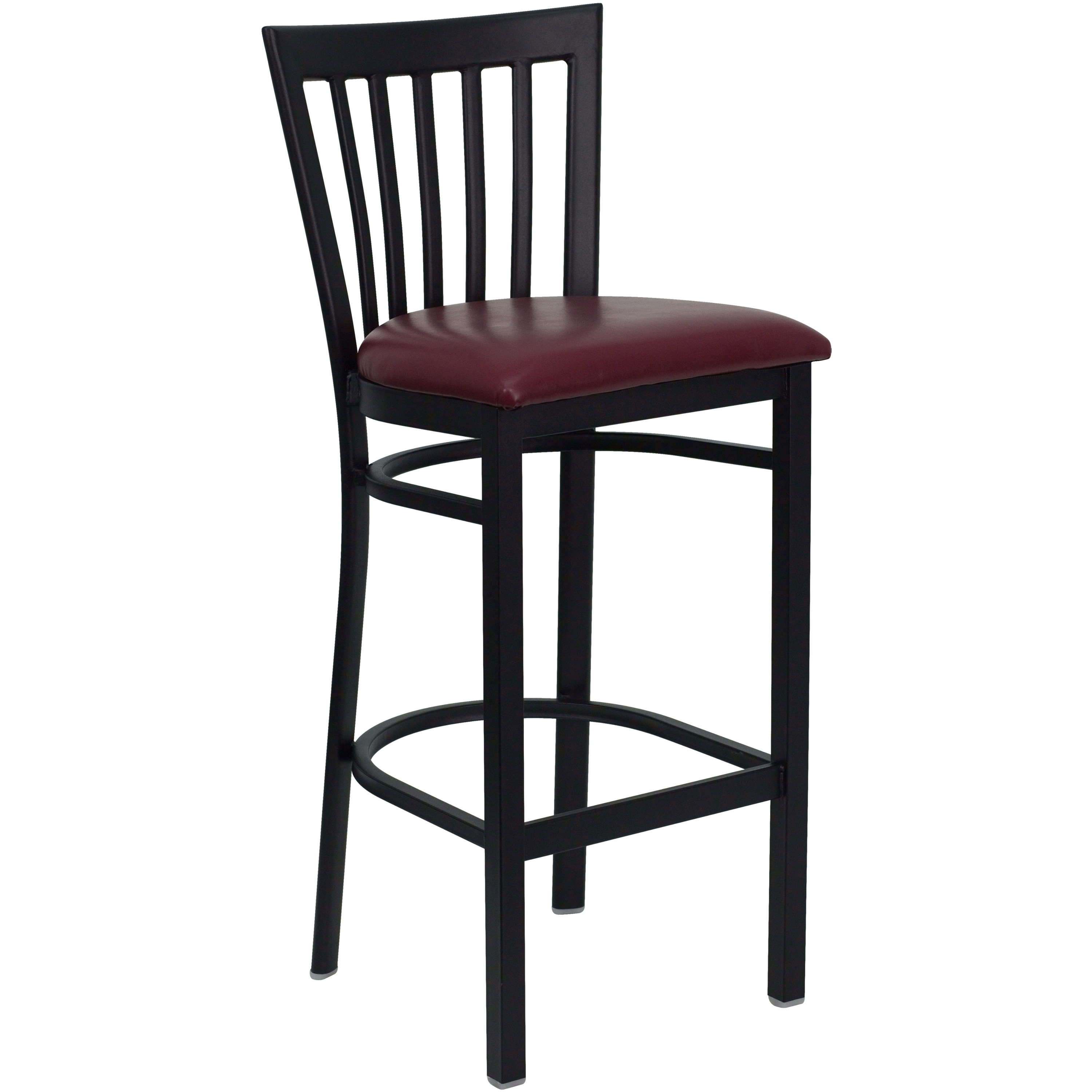 Emma + Oliver Black Metal School House Back Barstool; Burgundy Vinyl ...