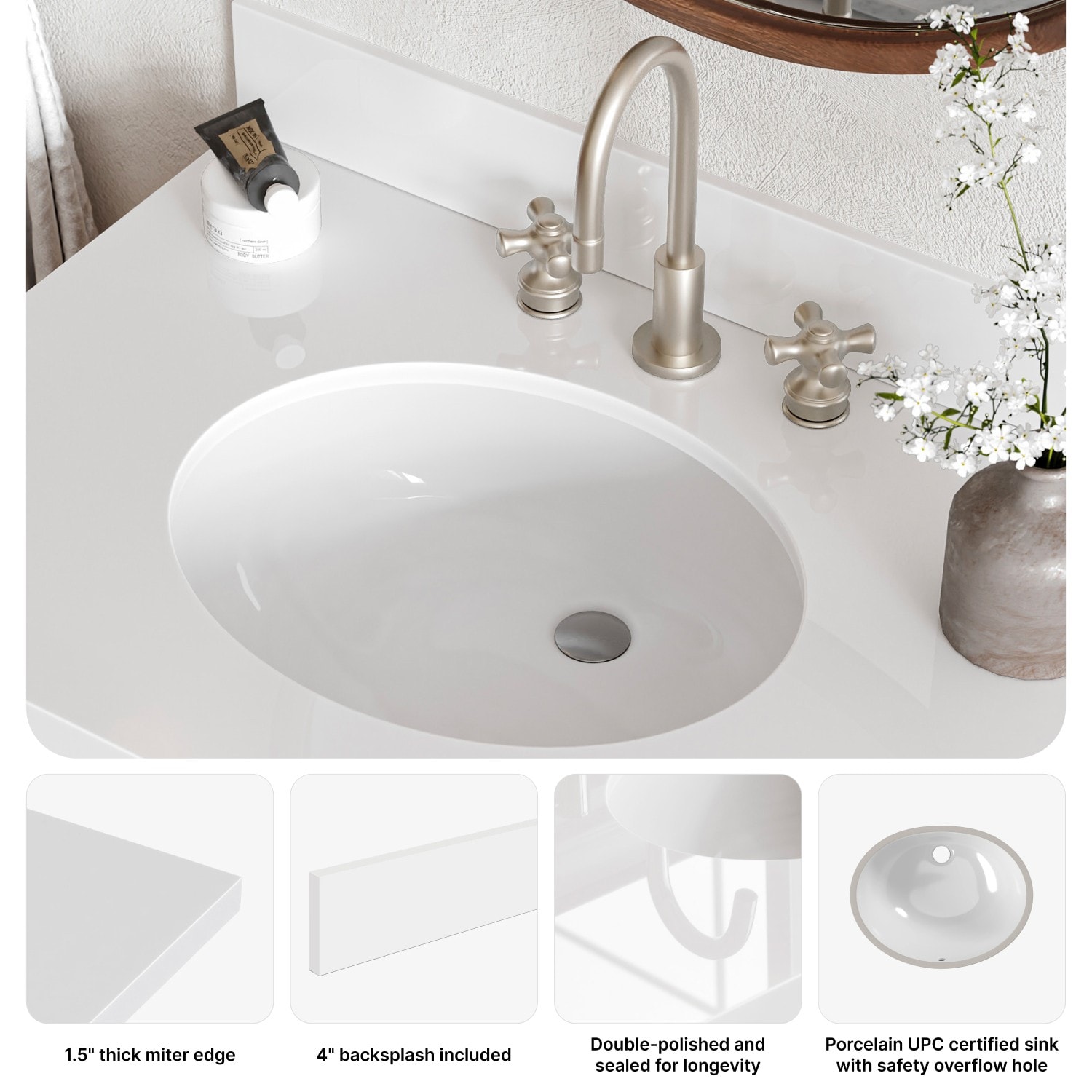 ARIEL Stafford 60-in White Undermount Double Sink Bathroom Vanity with ...