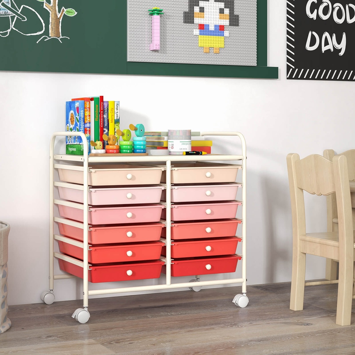 Costway 12 Drawers Rolling Cart Storage Scrapbook Paper Studio ...