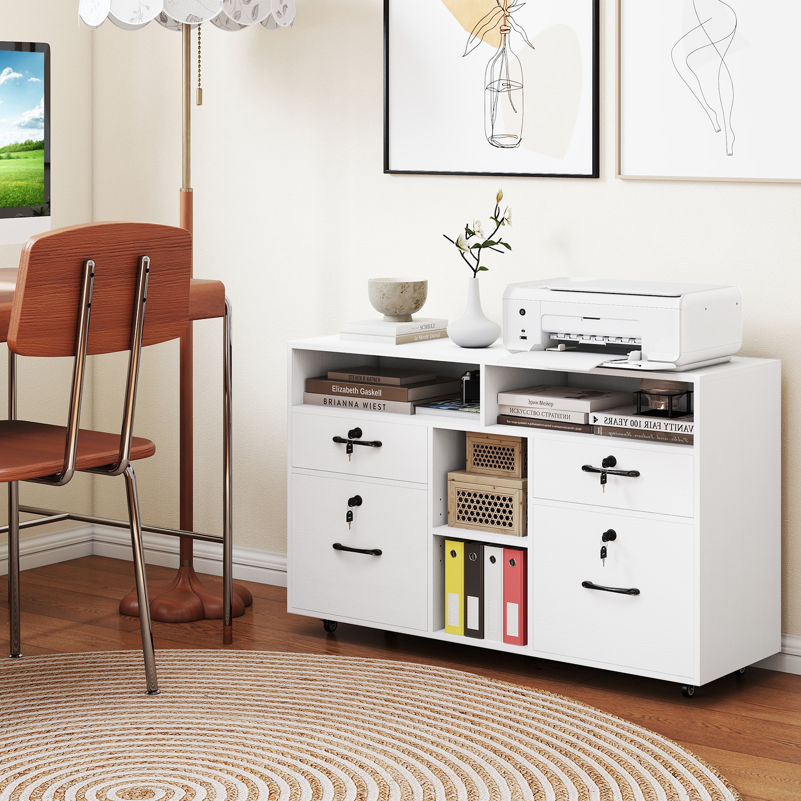 Slickblue 41-in Rolling Office File Cabinet - White 4-Drawer File ...