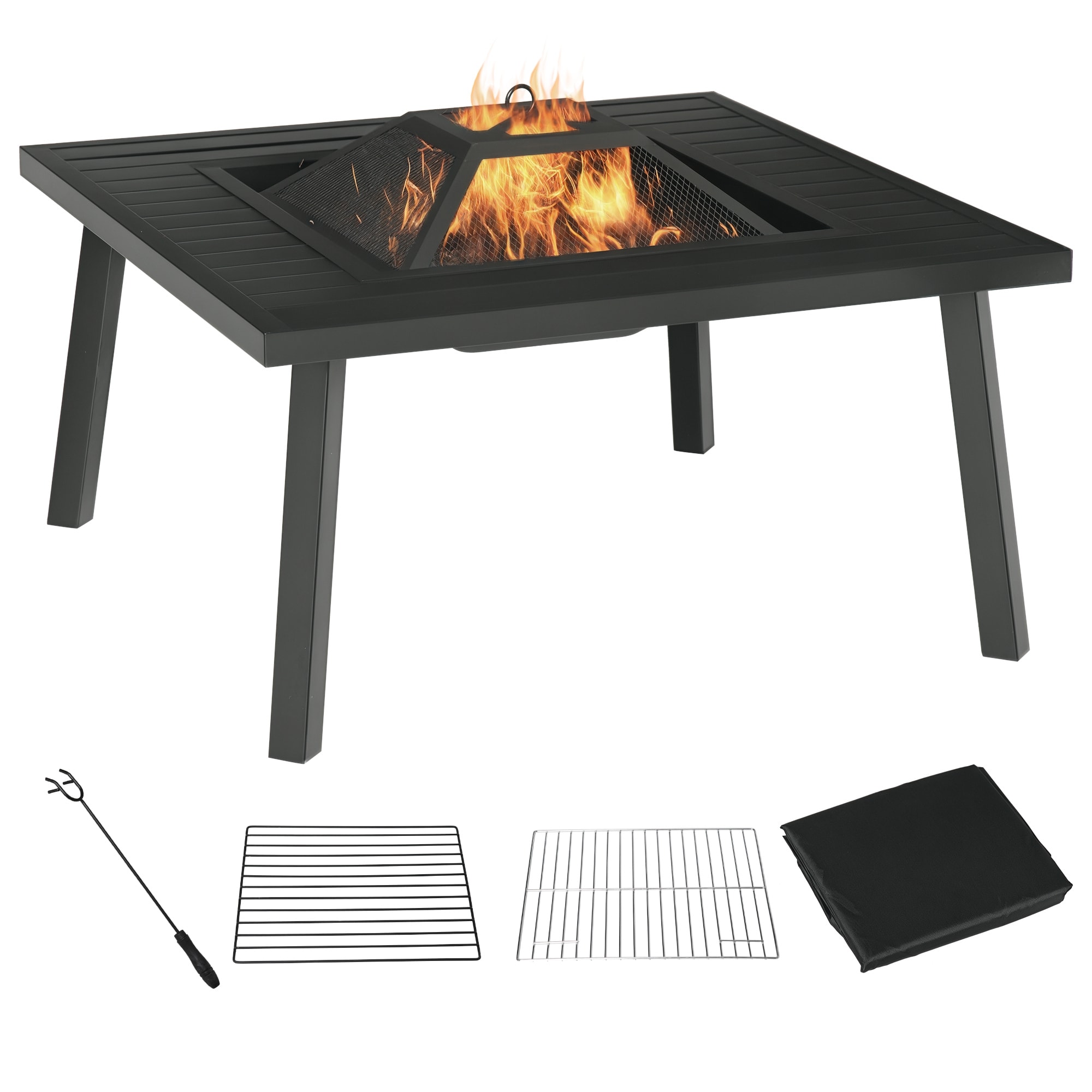 Outsunny 34in Fire Pit with Grill Metal Outdoor Wood Burning Firepit ...