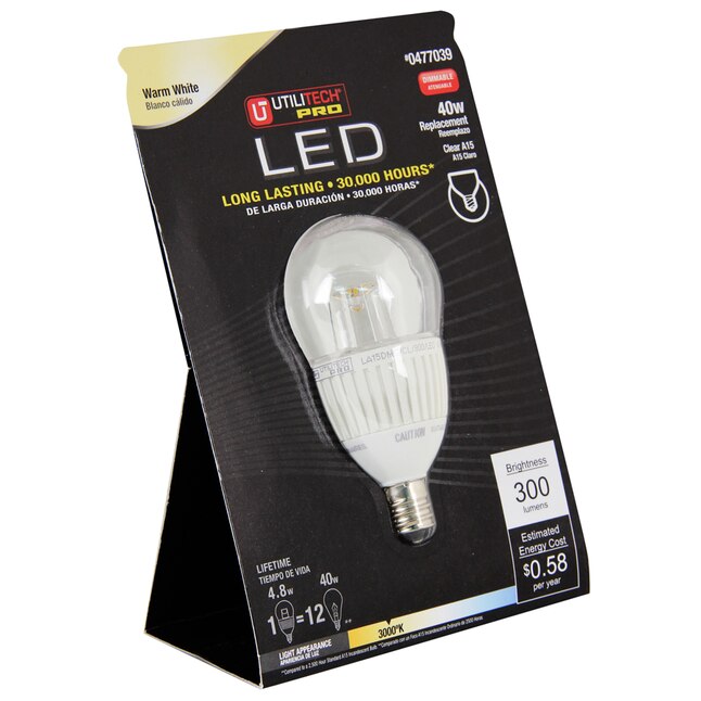 Utilitech 40-Watt EQ Warm White Candelabra Base (E-12) Dimmable Light ... Utilitech 40-Watt EQ Warm White Candelabra Base (E-12) Dimmable Light ...