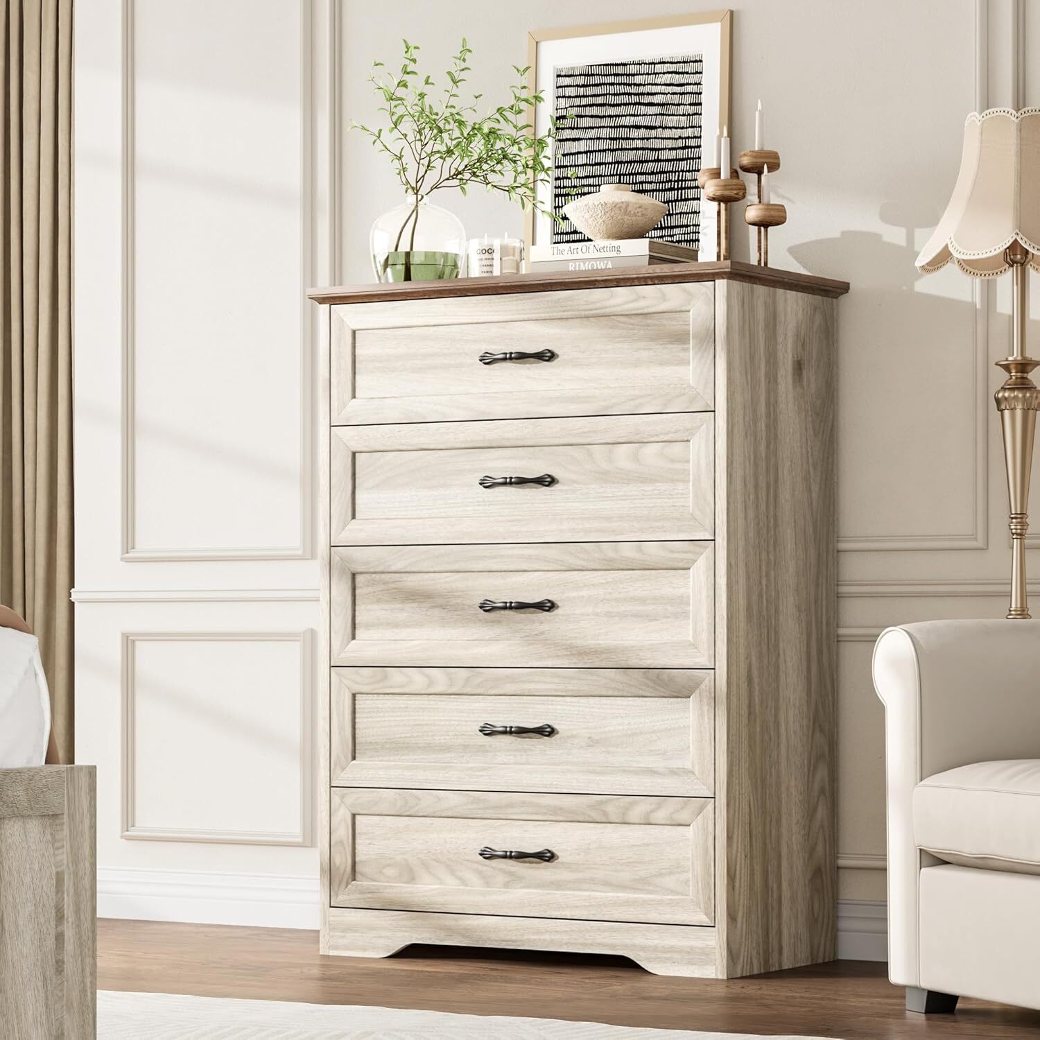 Garvee 5 Drawers Dresser for Bedroom Chest of Drawers with Wide Metal ...