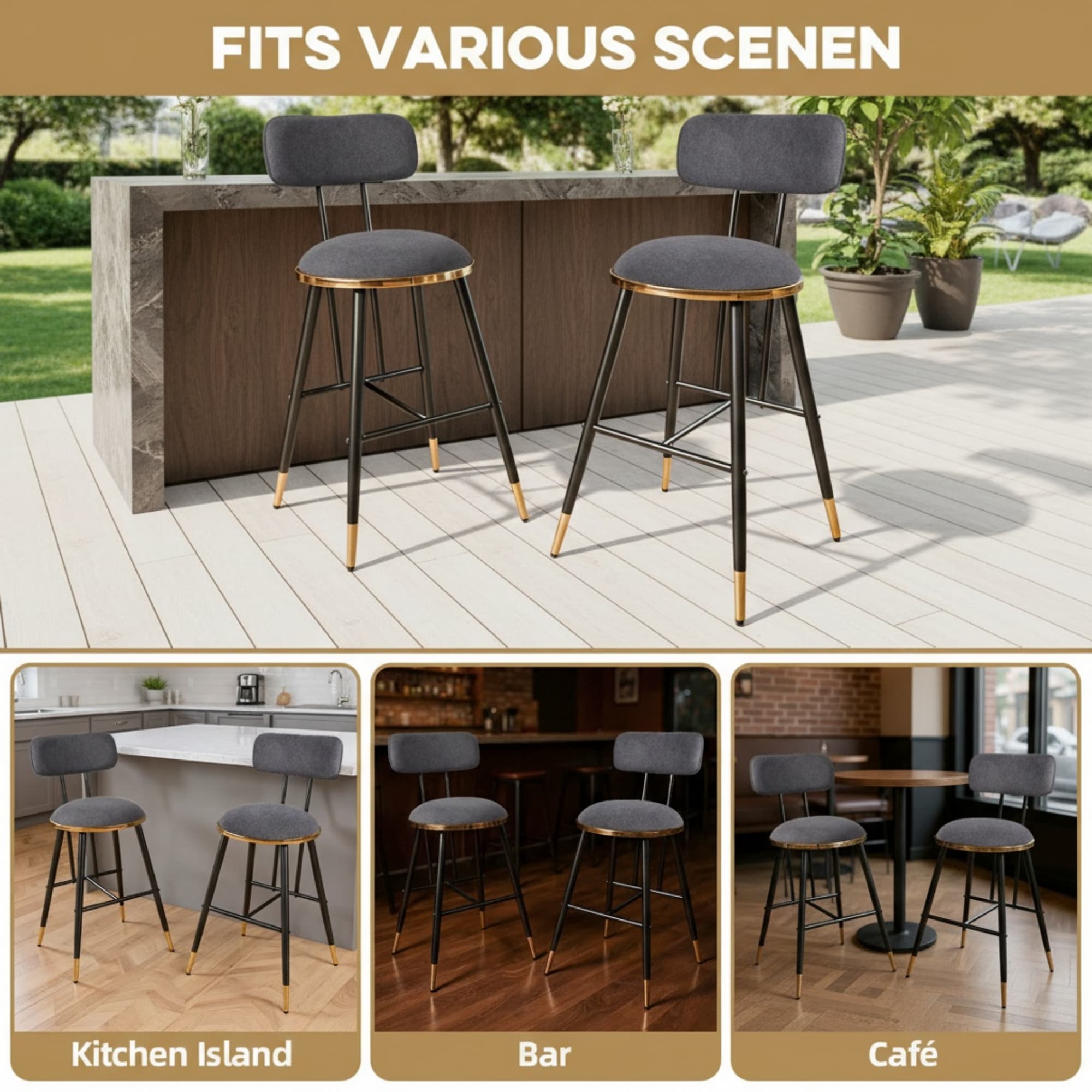 Ama Pear 26 Inch Counter Height Bar Stools Set of 2 Upholstered Bar ...