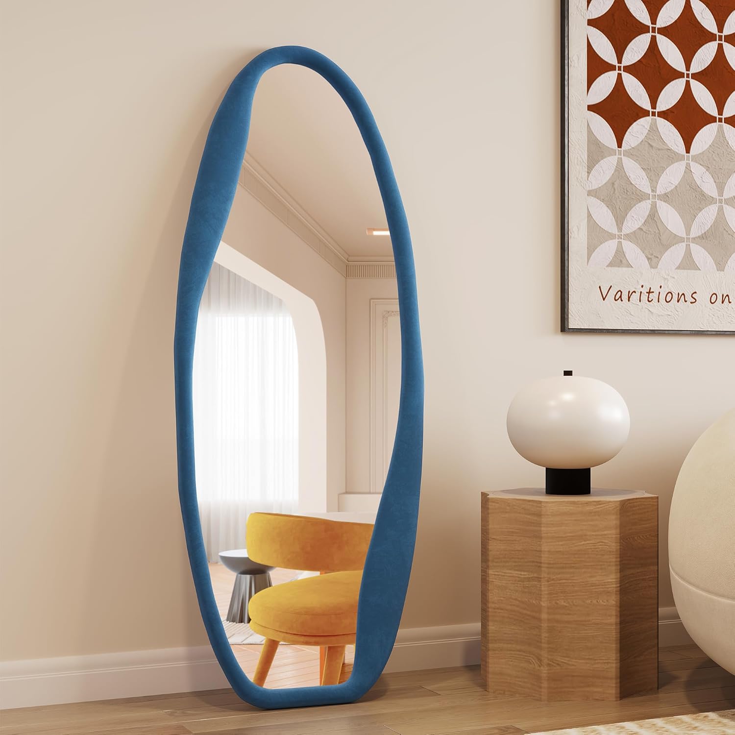 Vlsrka 63 x 24 Inch Wavy Full Length Mirror with Wood Frame Standing ...