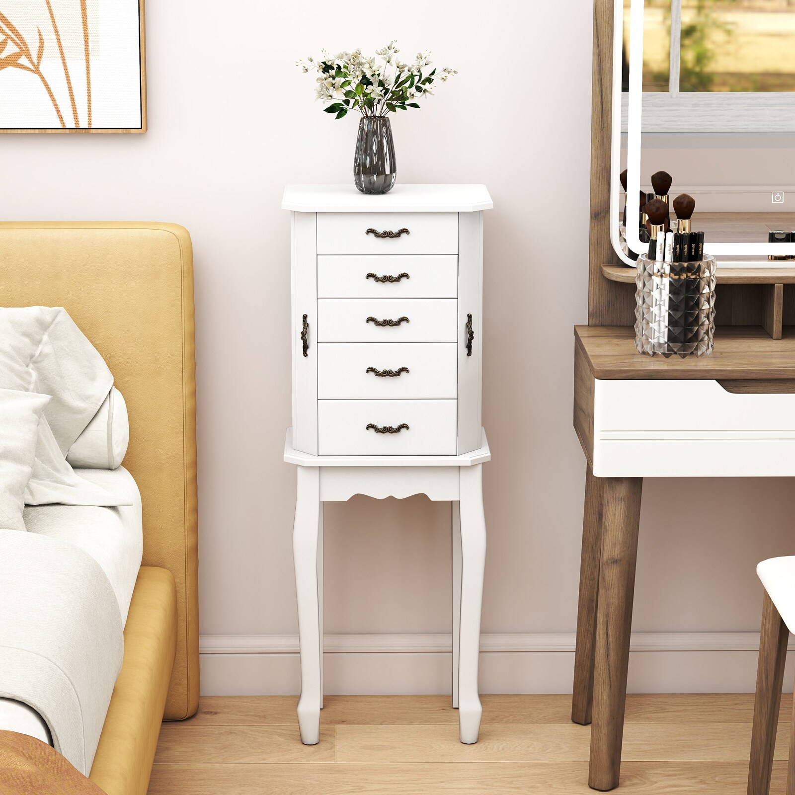 SUGIFT 4-Drawer 2-Door Freestanding Jewelry Storage Cabinet Jewelry ...