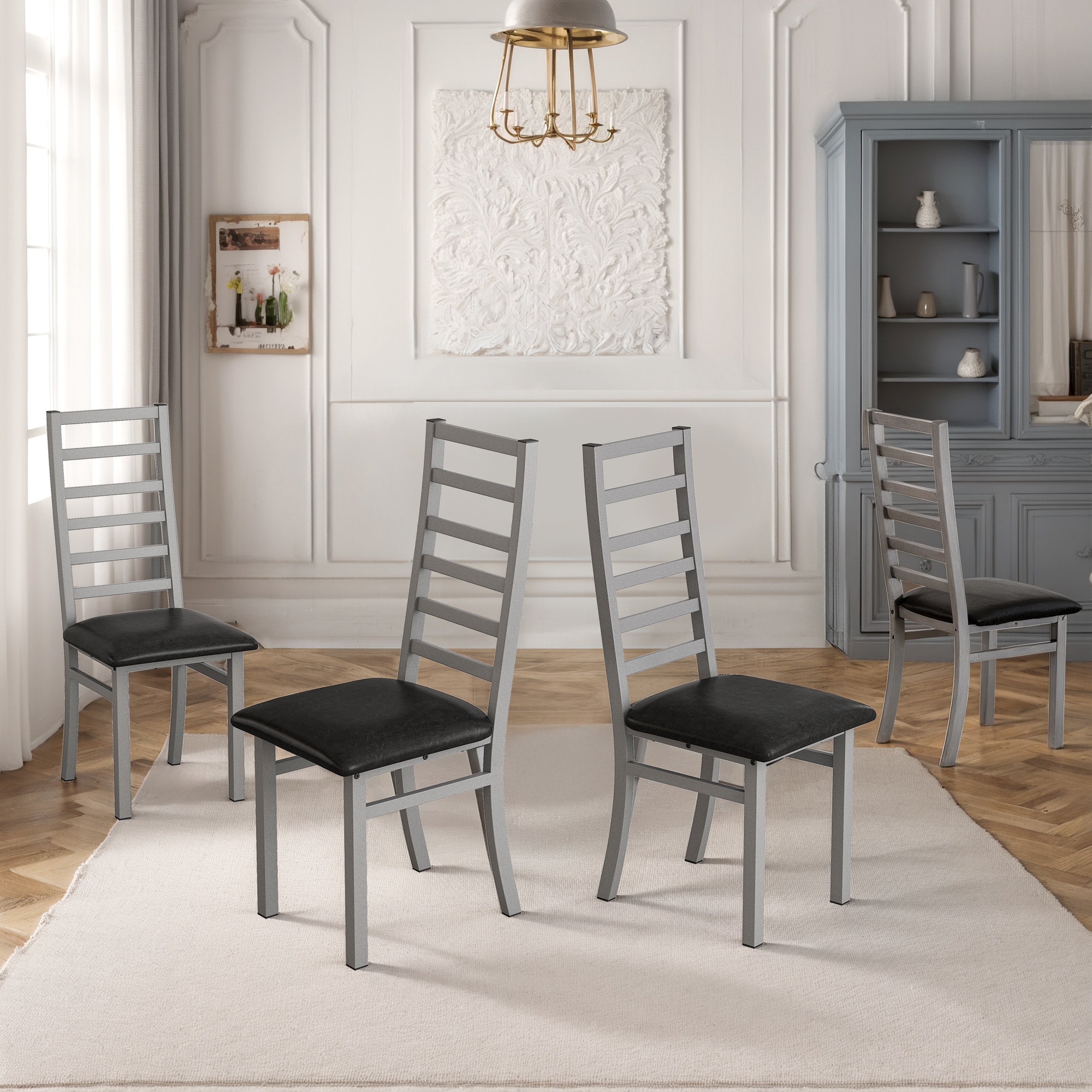 LOVMOR Metal Dining Chairs Set of 4 Steel Legs and PU Leather Seats ...