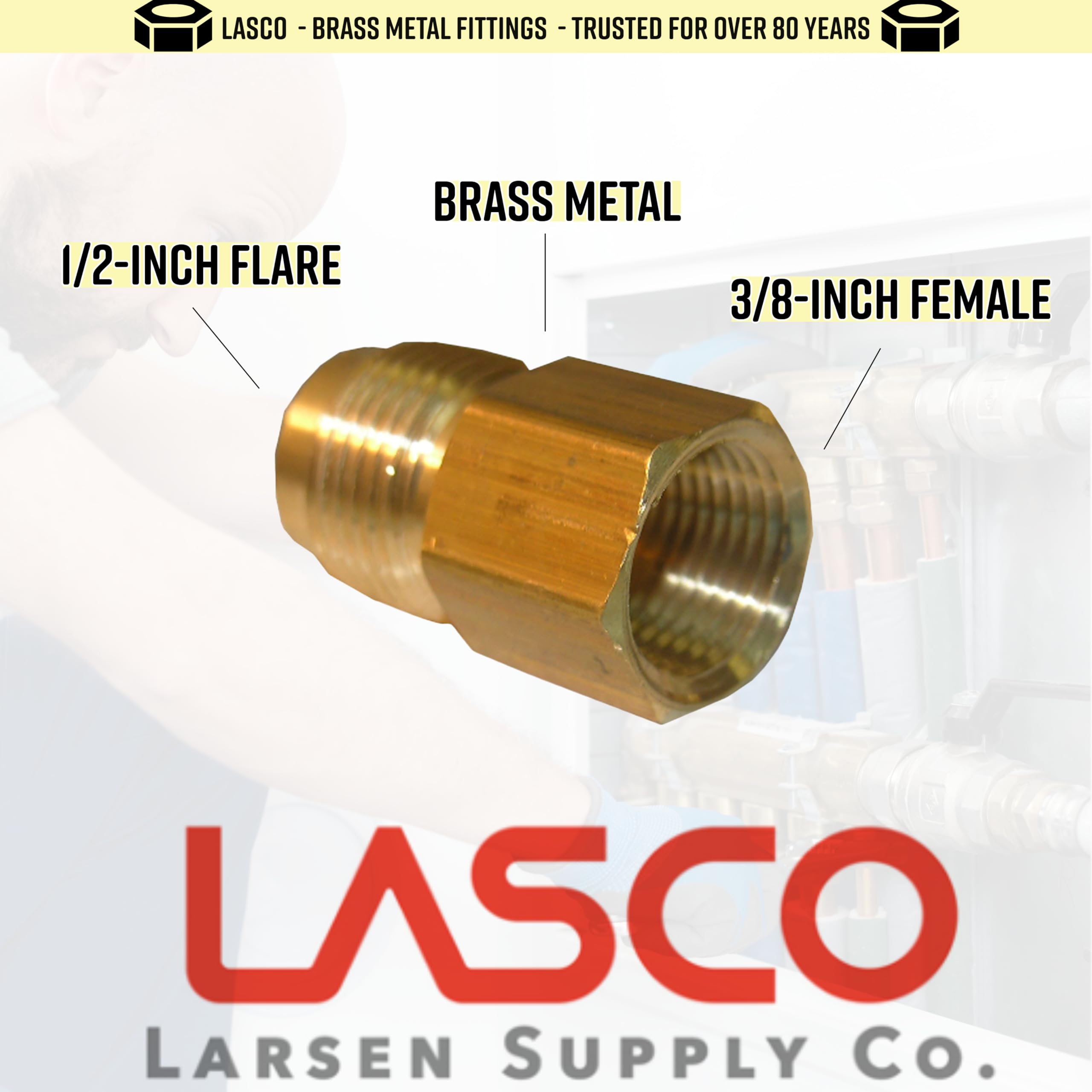 LASCO 17-4647 Brass 1/2 Male Flare x 3/8 Female Pipe Thread Adapter in ...
