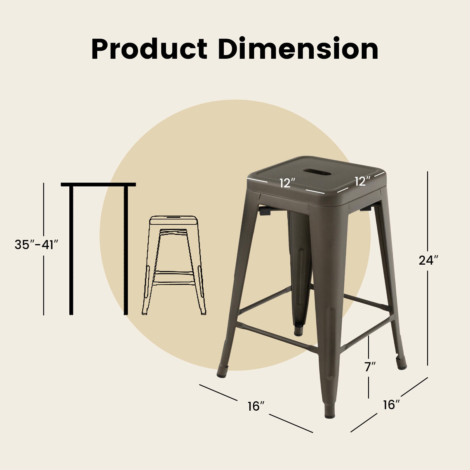Volenca Set of 4 Tolix Style Stackable Metal Bar Stools with Footrest ...