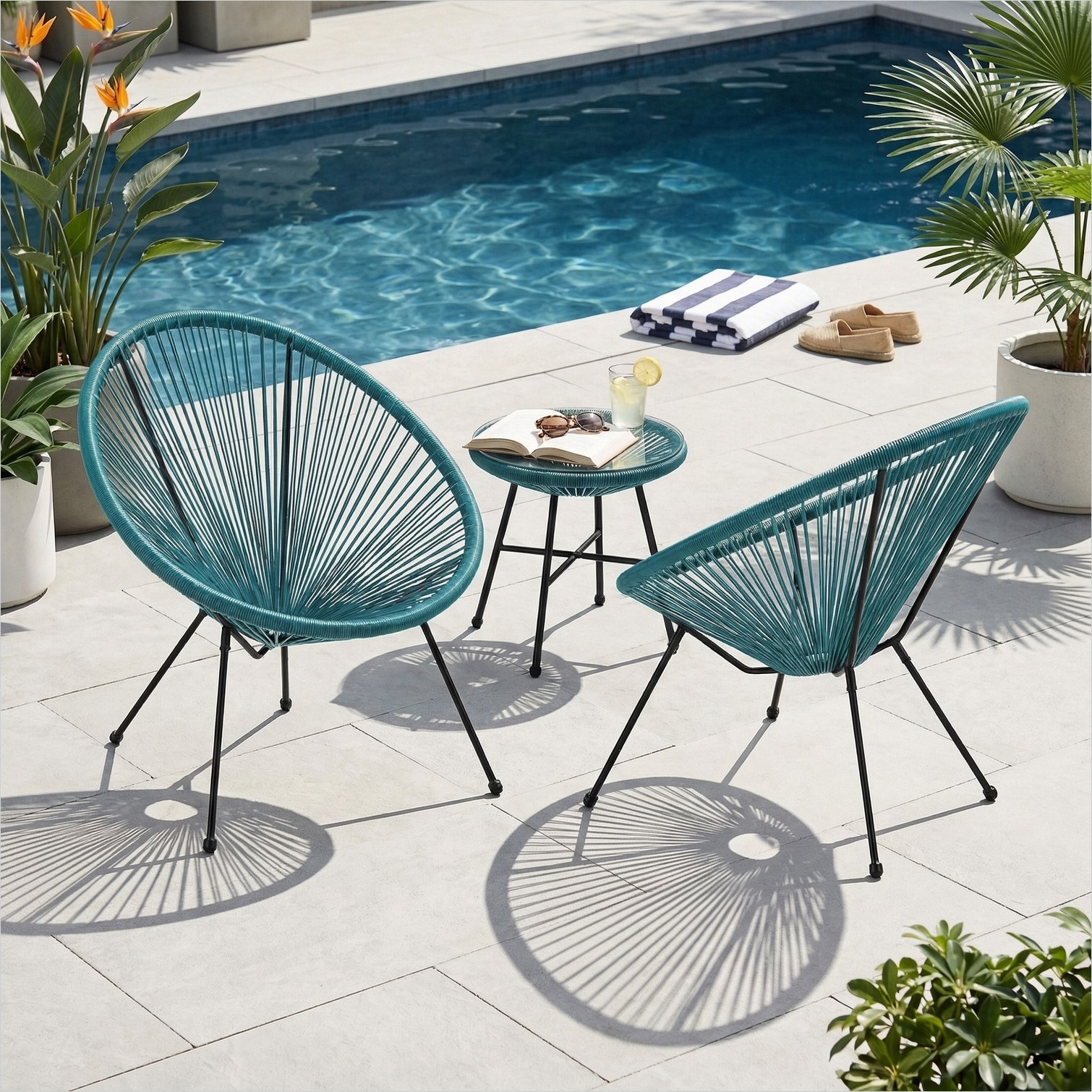 Watnature Set of 2 Modern PE Rattan Chairs with Steel Frame and High ...